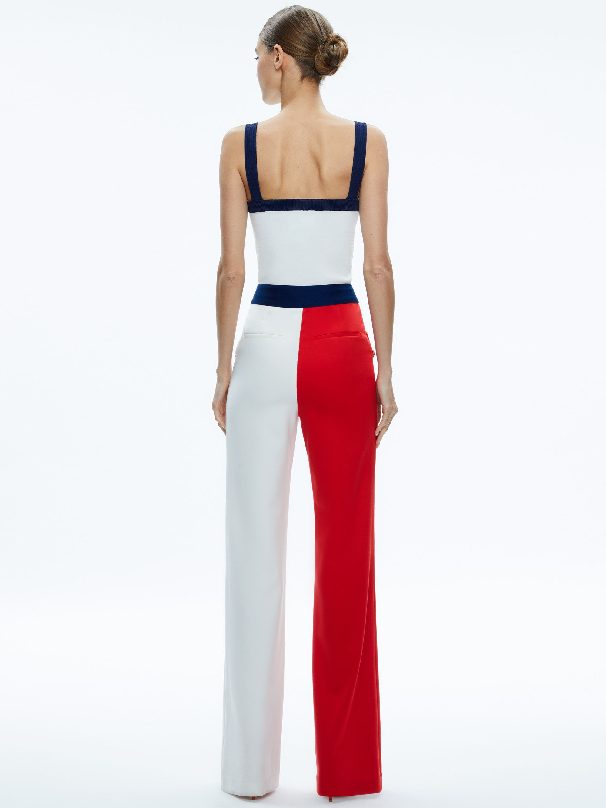 Narin High Rise Button Front Pant In Bright Ruby/off White/indigo ...