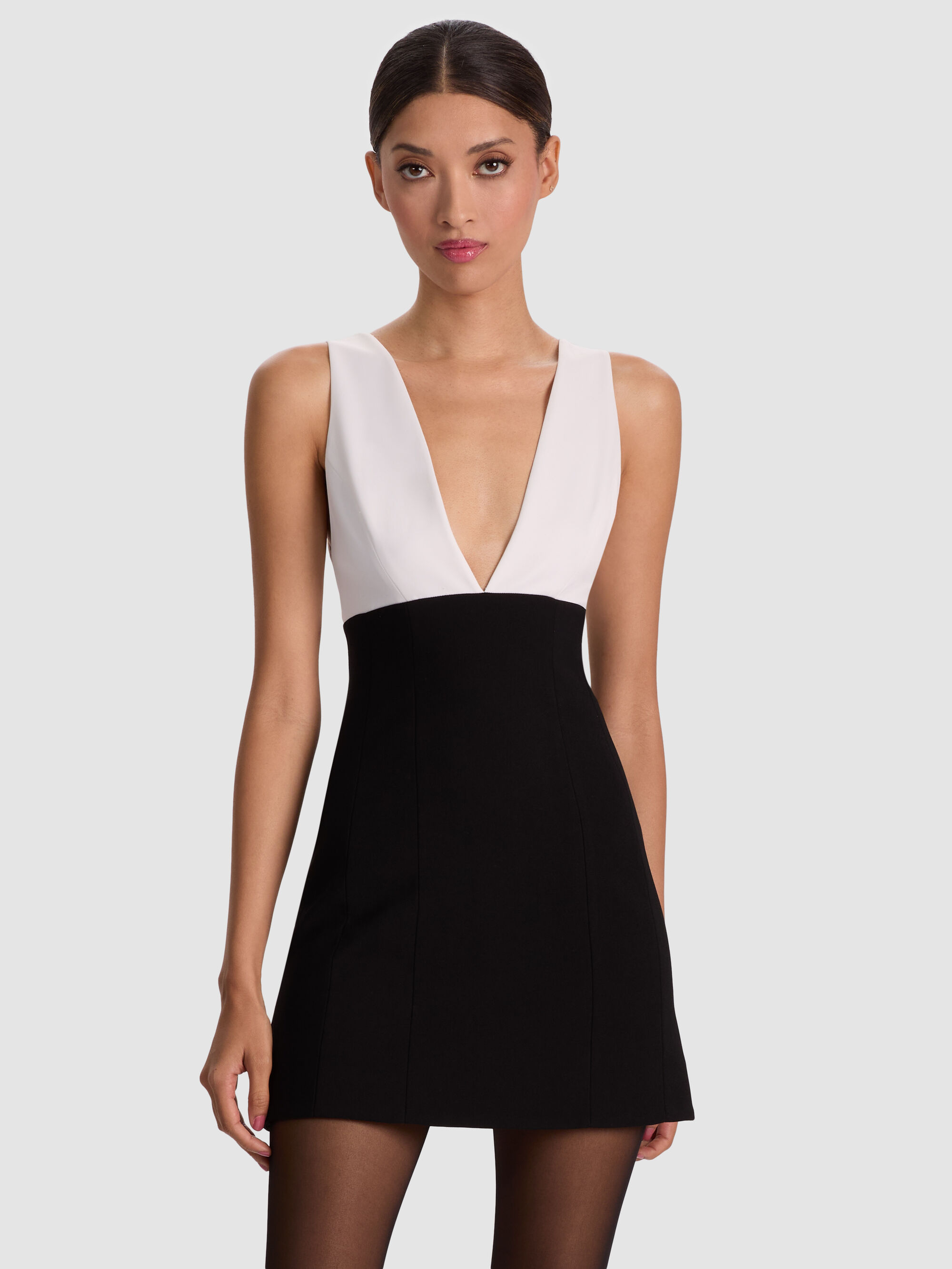 MANDY MINI DRESS in BLACK/OFF WHITE | ALICE + OLIVIA