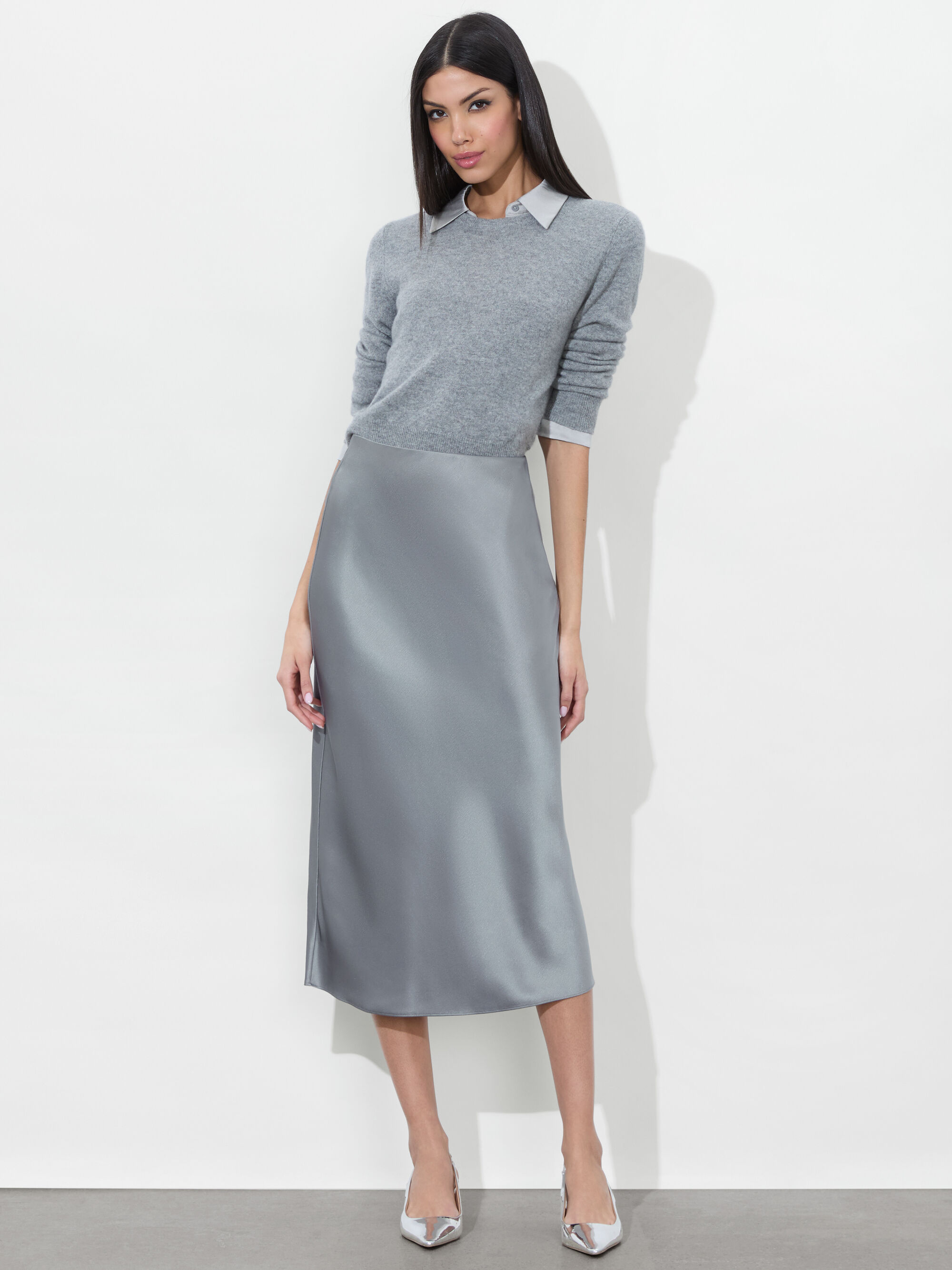 MAEVE SLIP SKIRT in STORM GREY | ALICE + OLIVIA