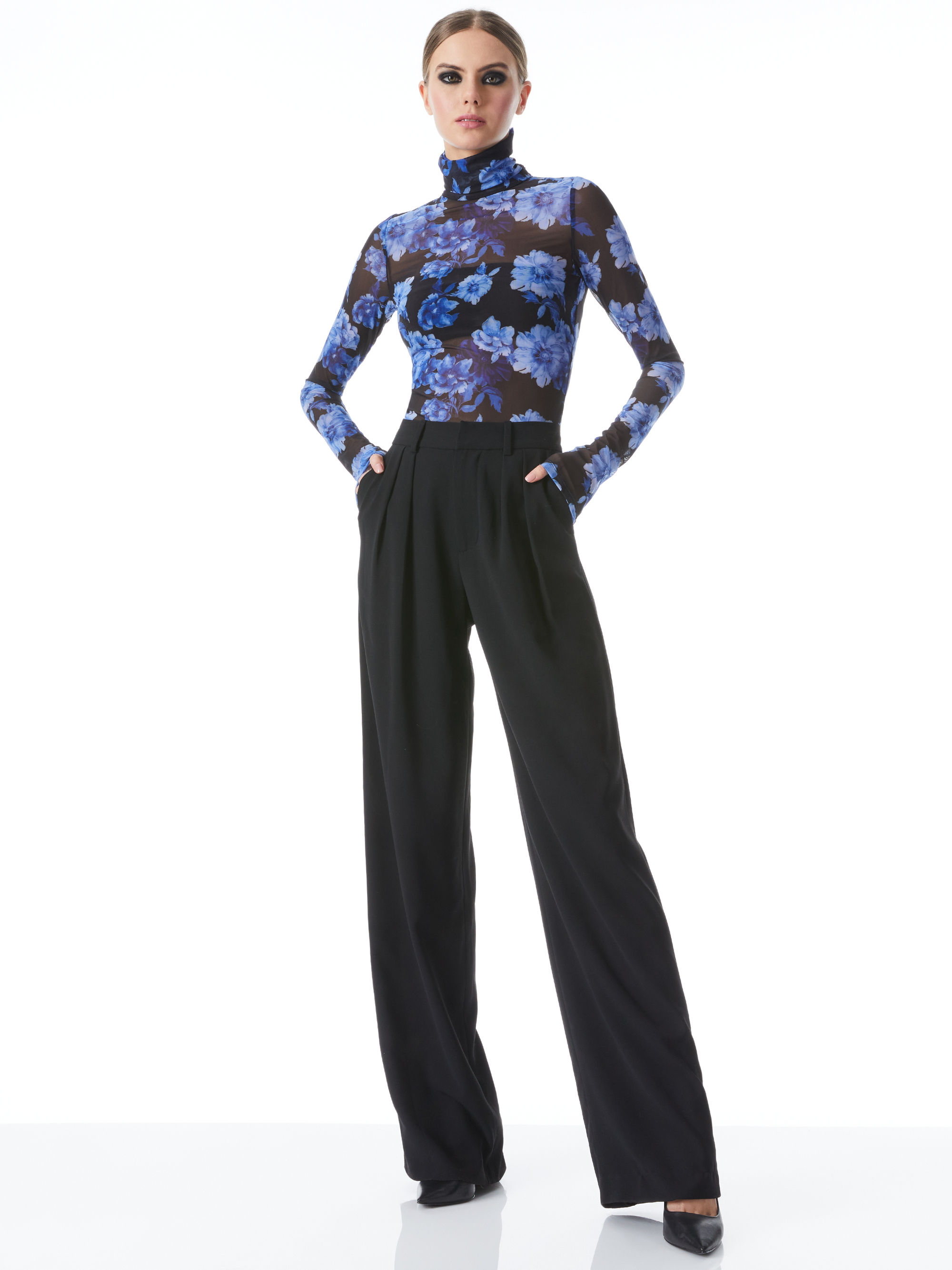 Delaina Long Sleeve Turtleneck Mesh Top In Dream Floral Royalty | Alice ...