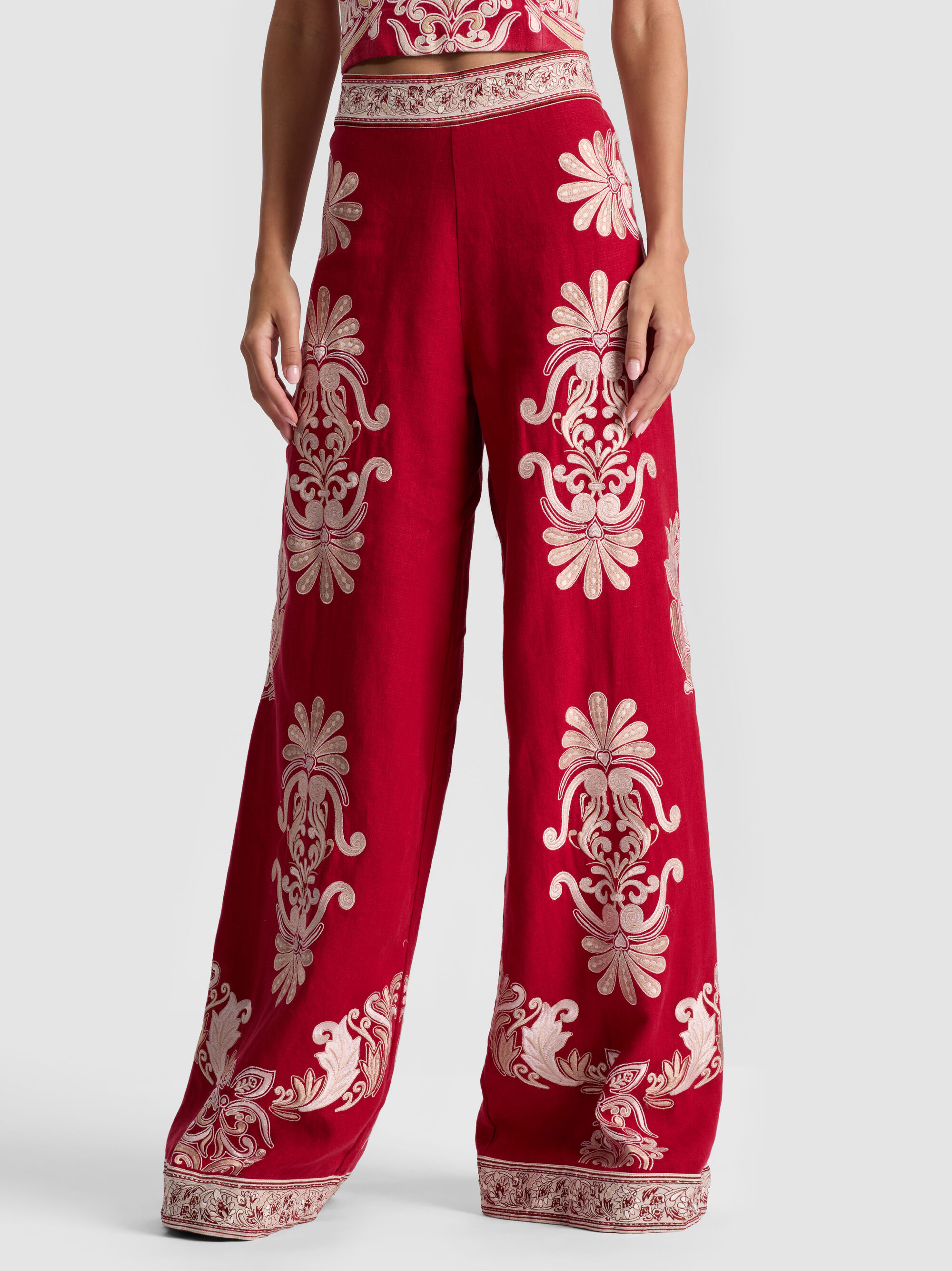ATHENA EMBROIDERED PANT in SERENADE DARK CHERRY | ALICE + OLIVIA