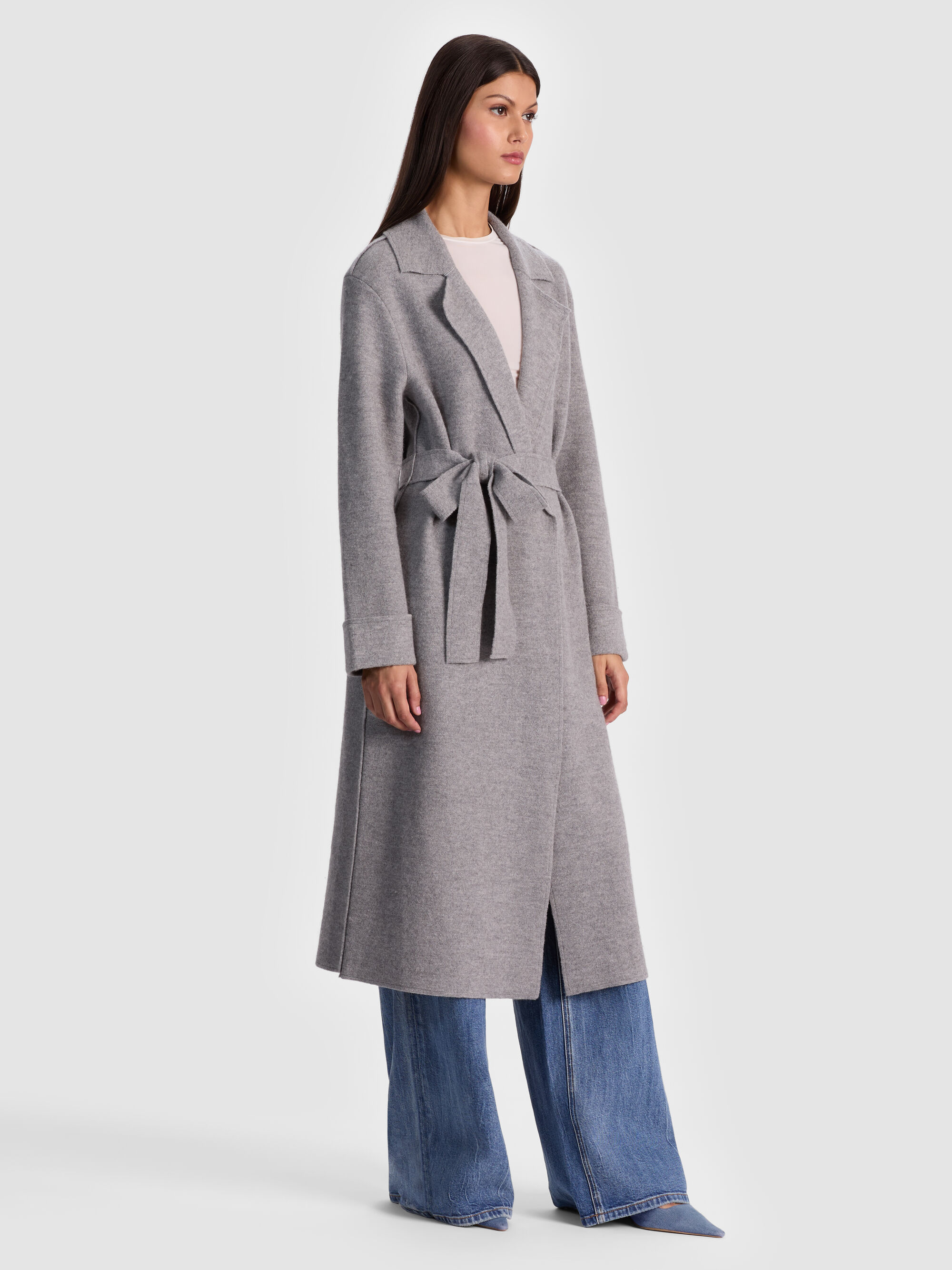 ROWAN WRAP COAT in MEDIUM HEATHER GREY | ALICE + OLIVIA