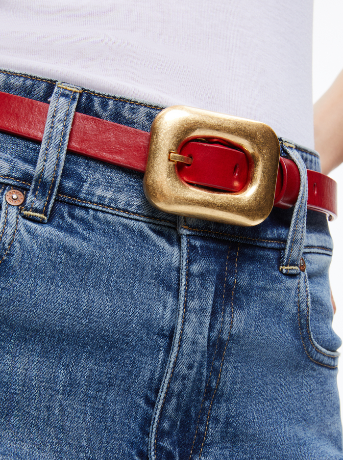 Letty Buckle Belt In Bright Ruby/gold | Alice + Olivia