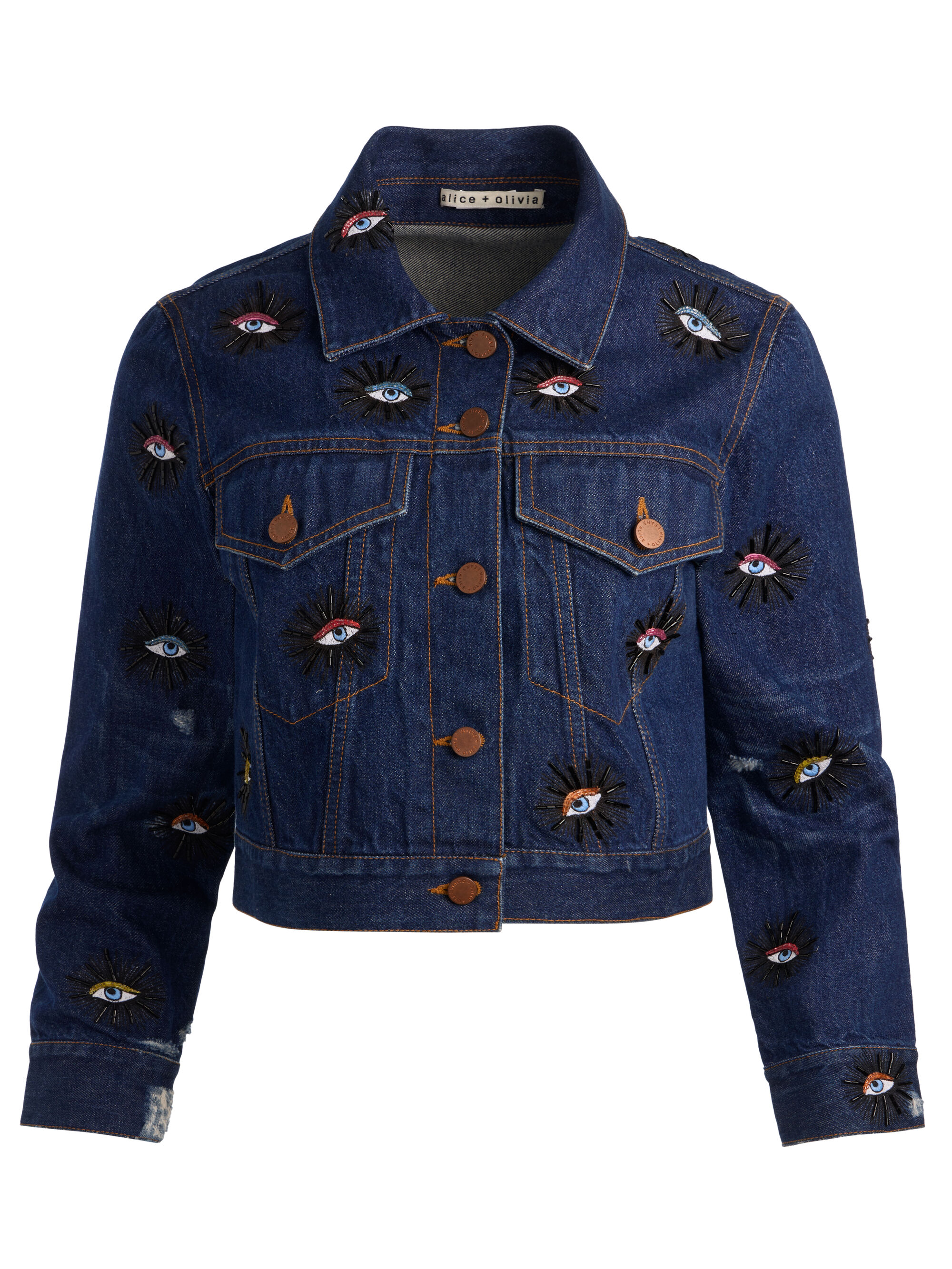 CHLOE EMBELLISHED DENIM JACKET in CATHERINE DARK | ALICE + OLIVIA