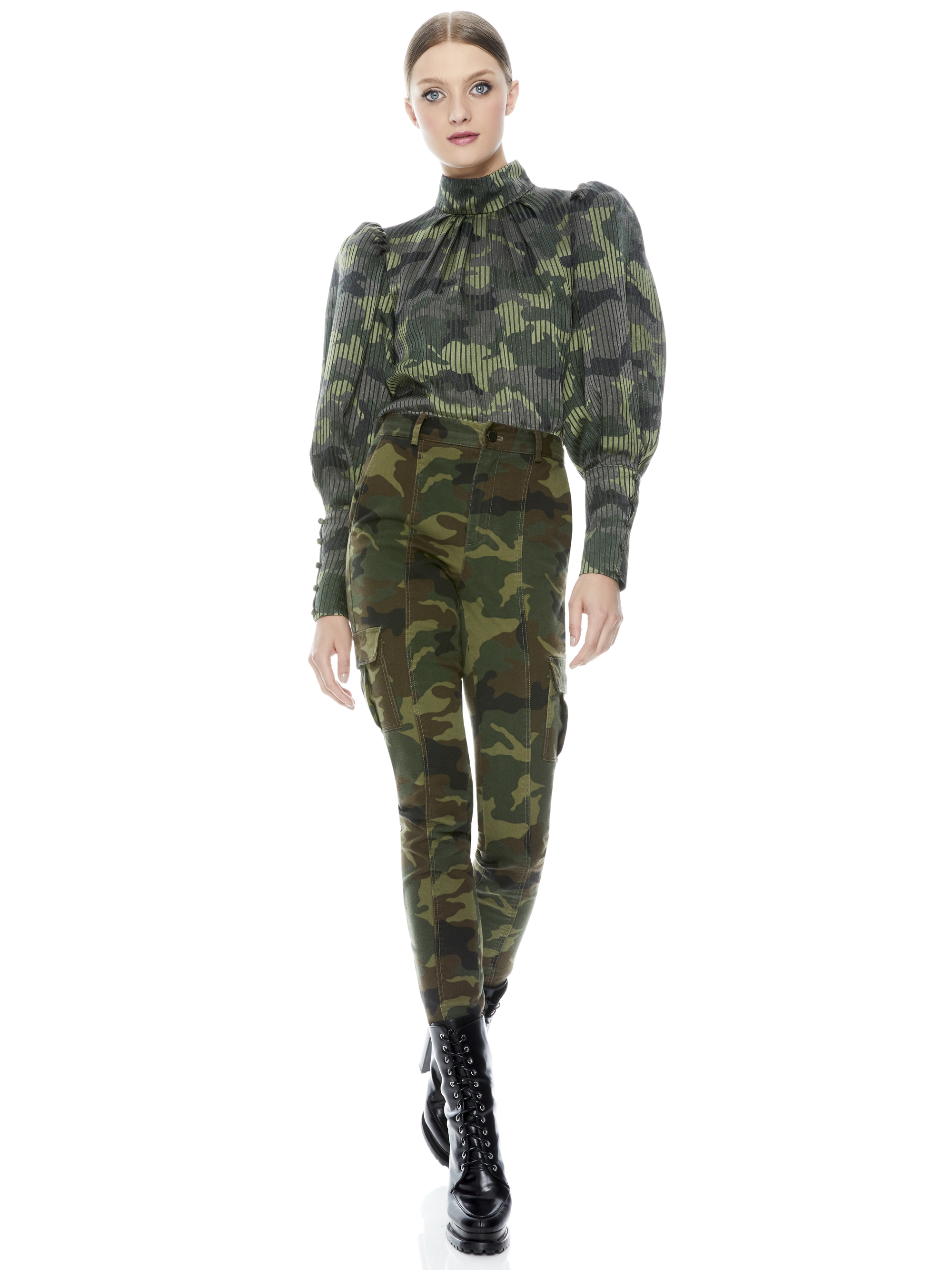 Winslet Cuff Sleeve Camo Blouse In Camo Girl | Alice + Olivia
