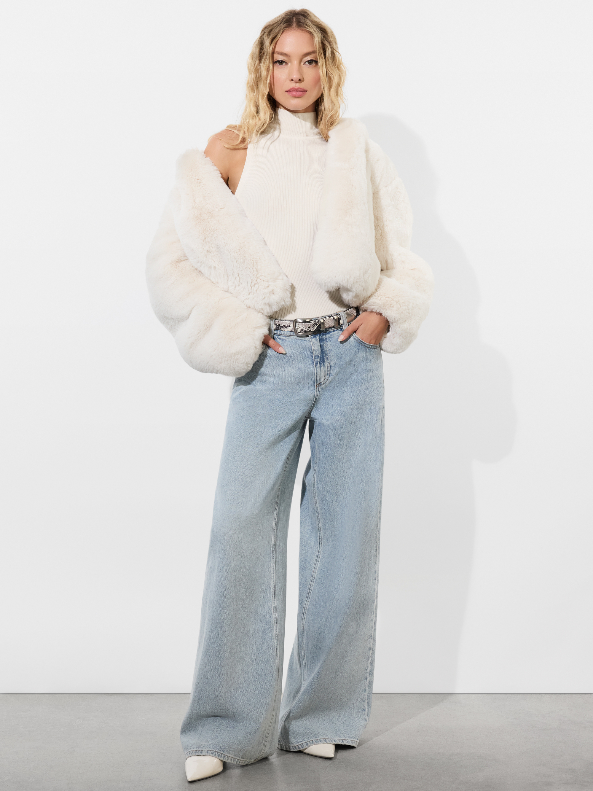 Rowe Faux Fur Bomber In Off White | Alice + Olivia