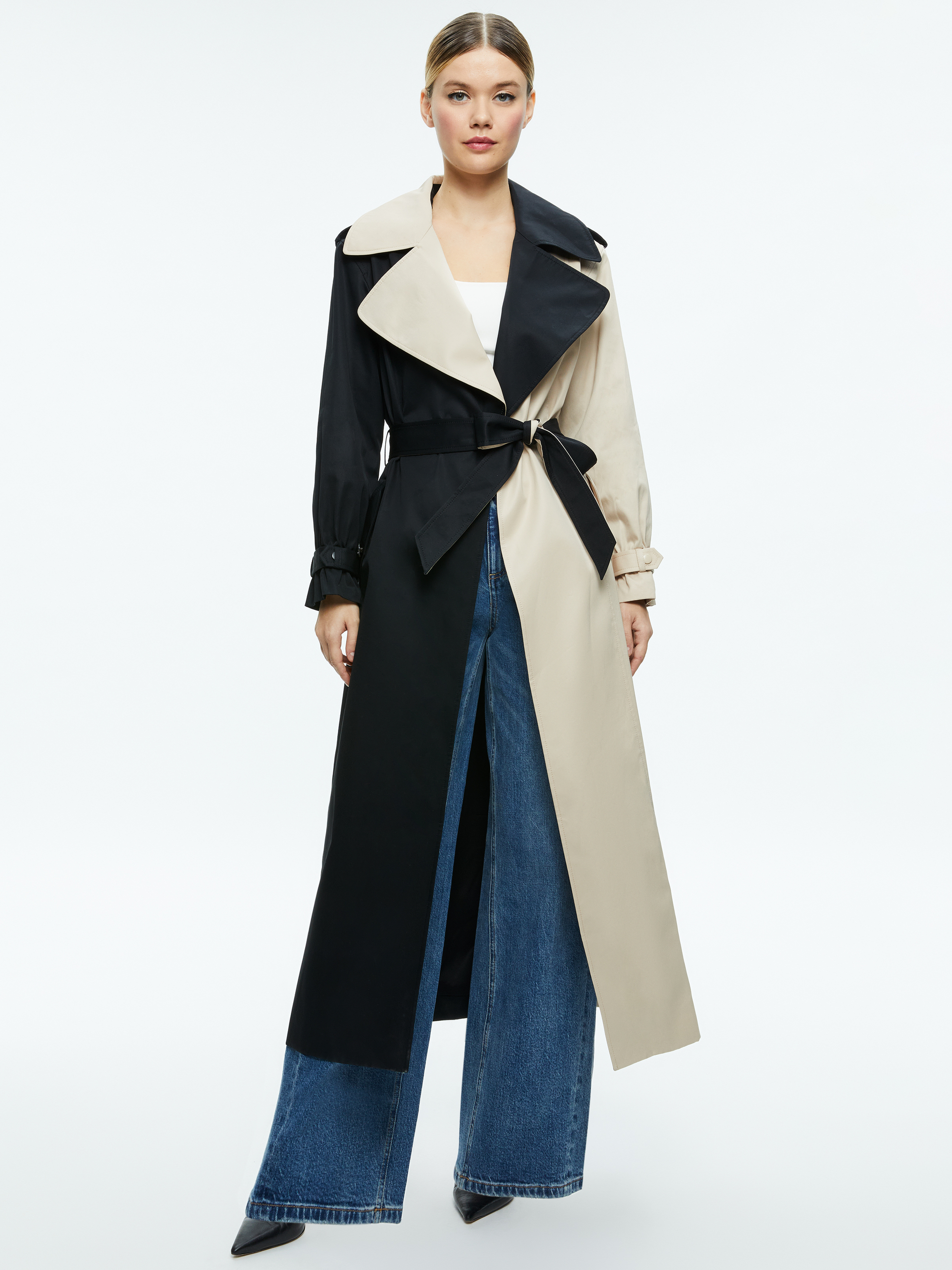Nevada Trench Coat In Black/latte | Alice + Olivia