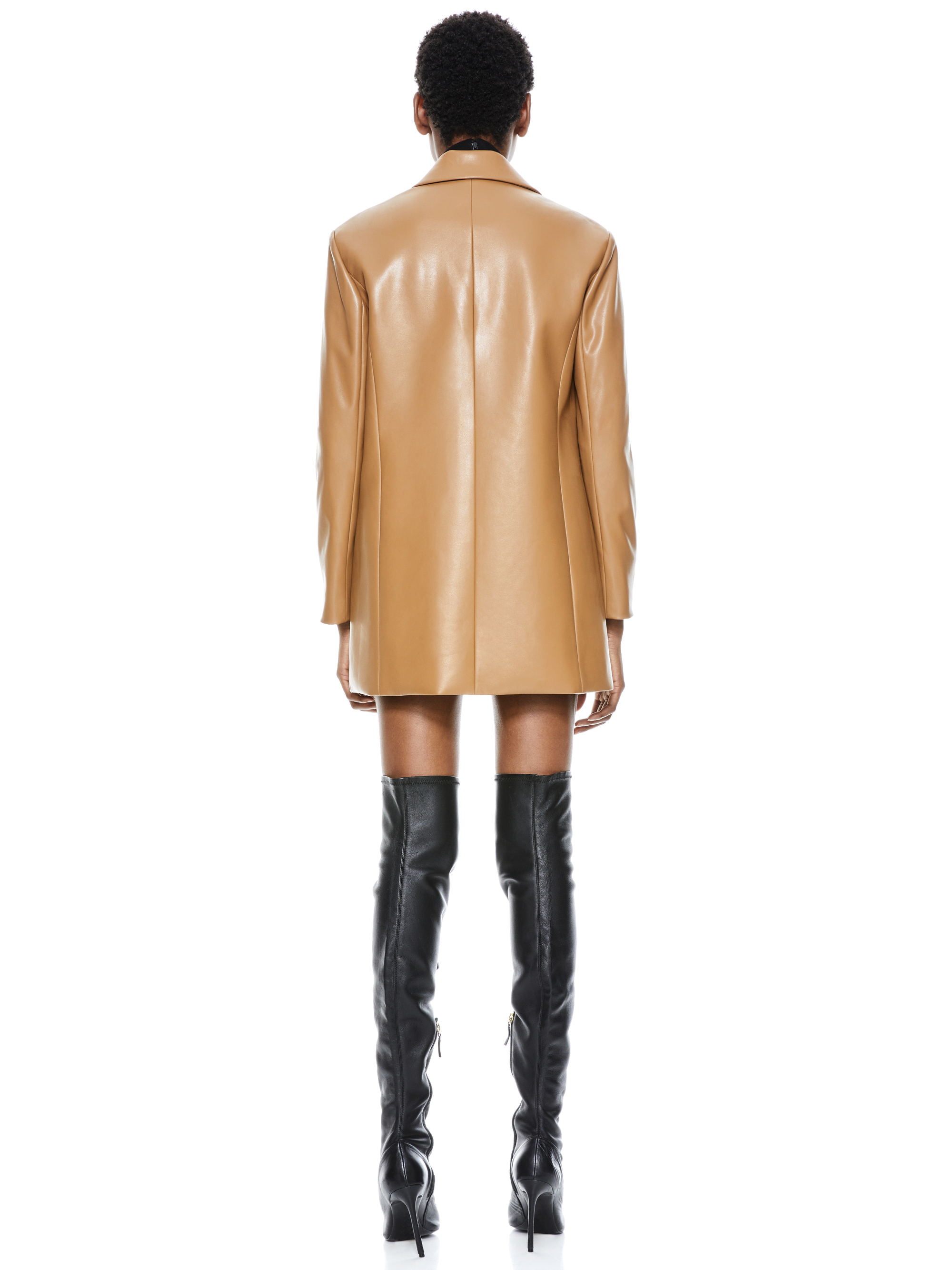 Dunn Roll Cuff Vegan Leather Blazer In Camel | Alice + Olivia