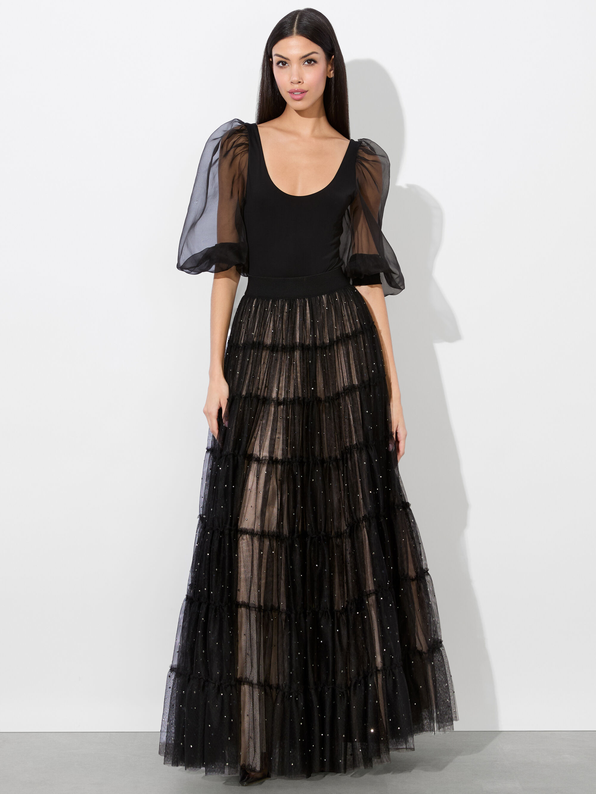 DARCY BALLGOWN SKIRT in BLACK/CRYSTAL | ALICE + OLIVIA