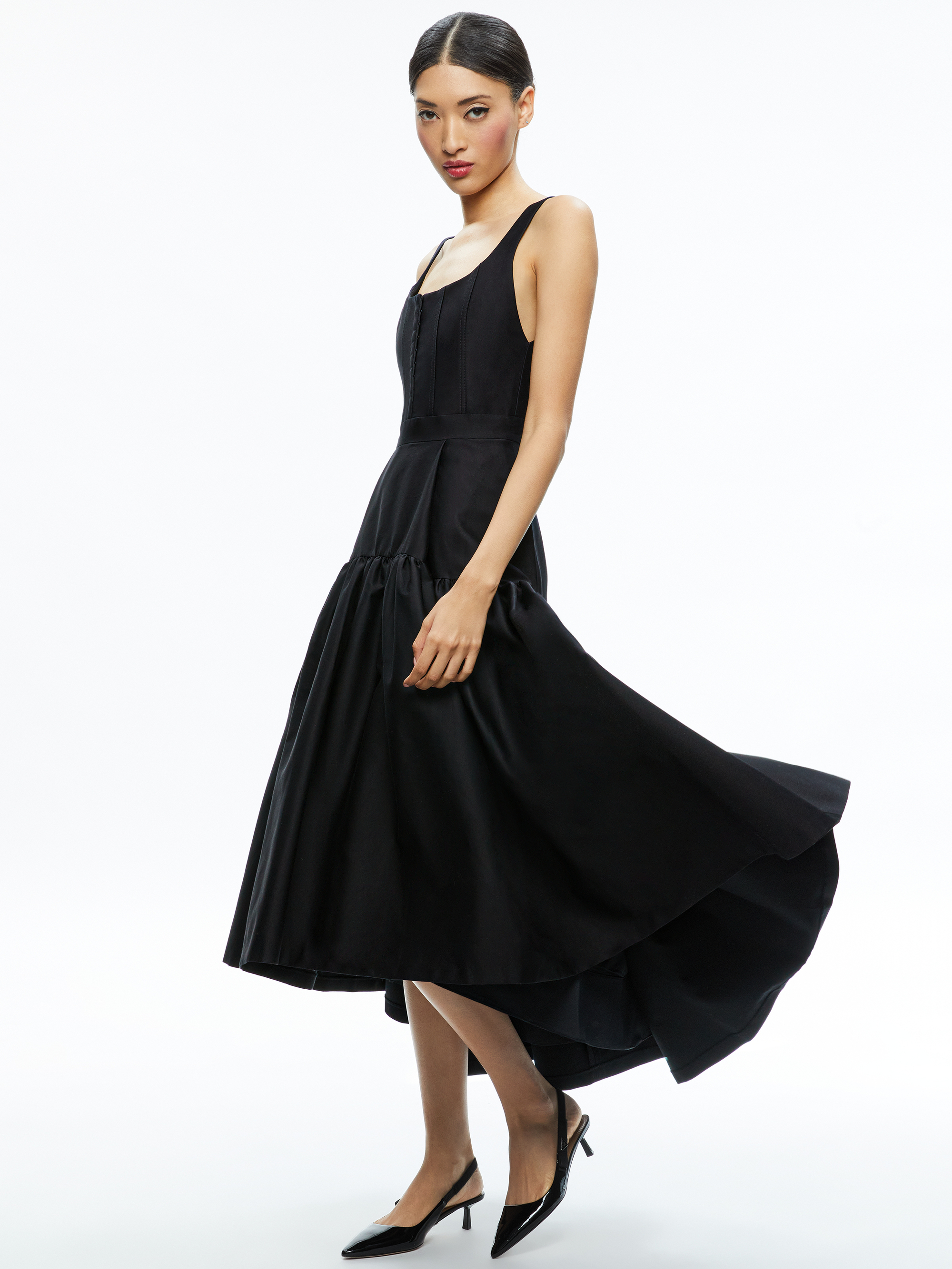 Diana Sleeveless Structured Midi Dress In Black | Alice + Olivia