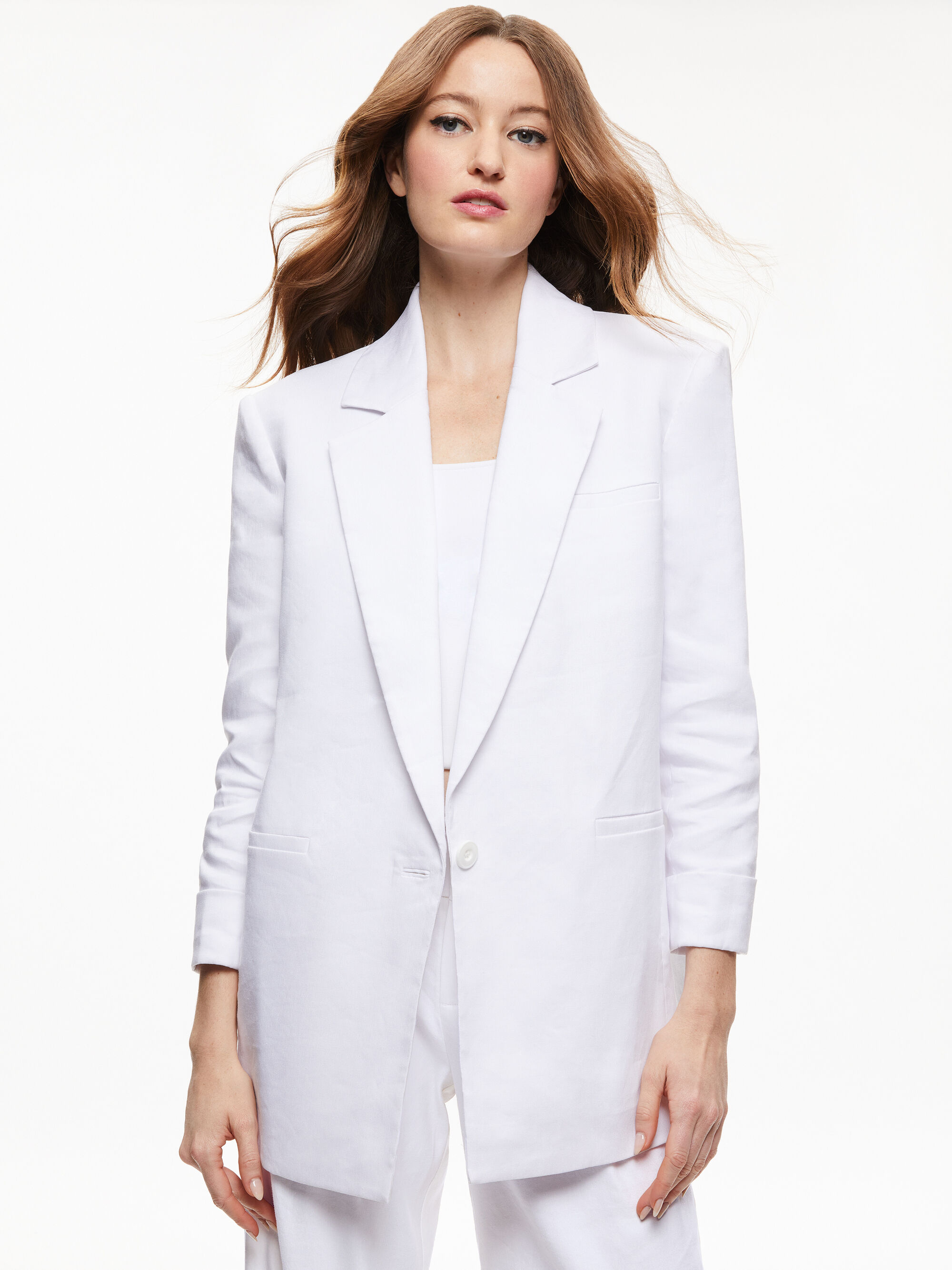 SHAN LINEN ROLLED CUFF BLAZER in WHITE | ALICE + OLIVIA