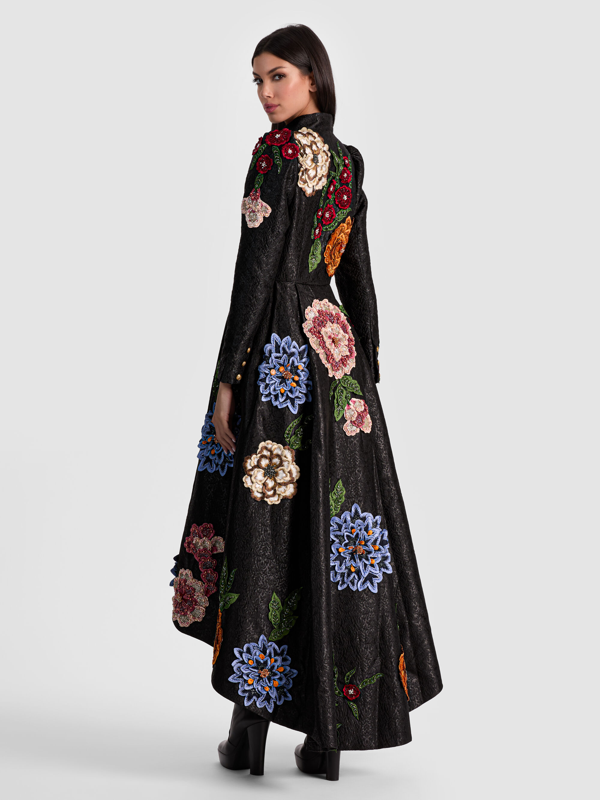 RENATA EMBELLISHED MAXI COAT in BLACK/MULTI | ALICE + OLIVIA