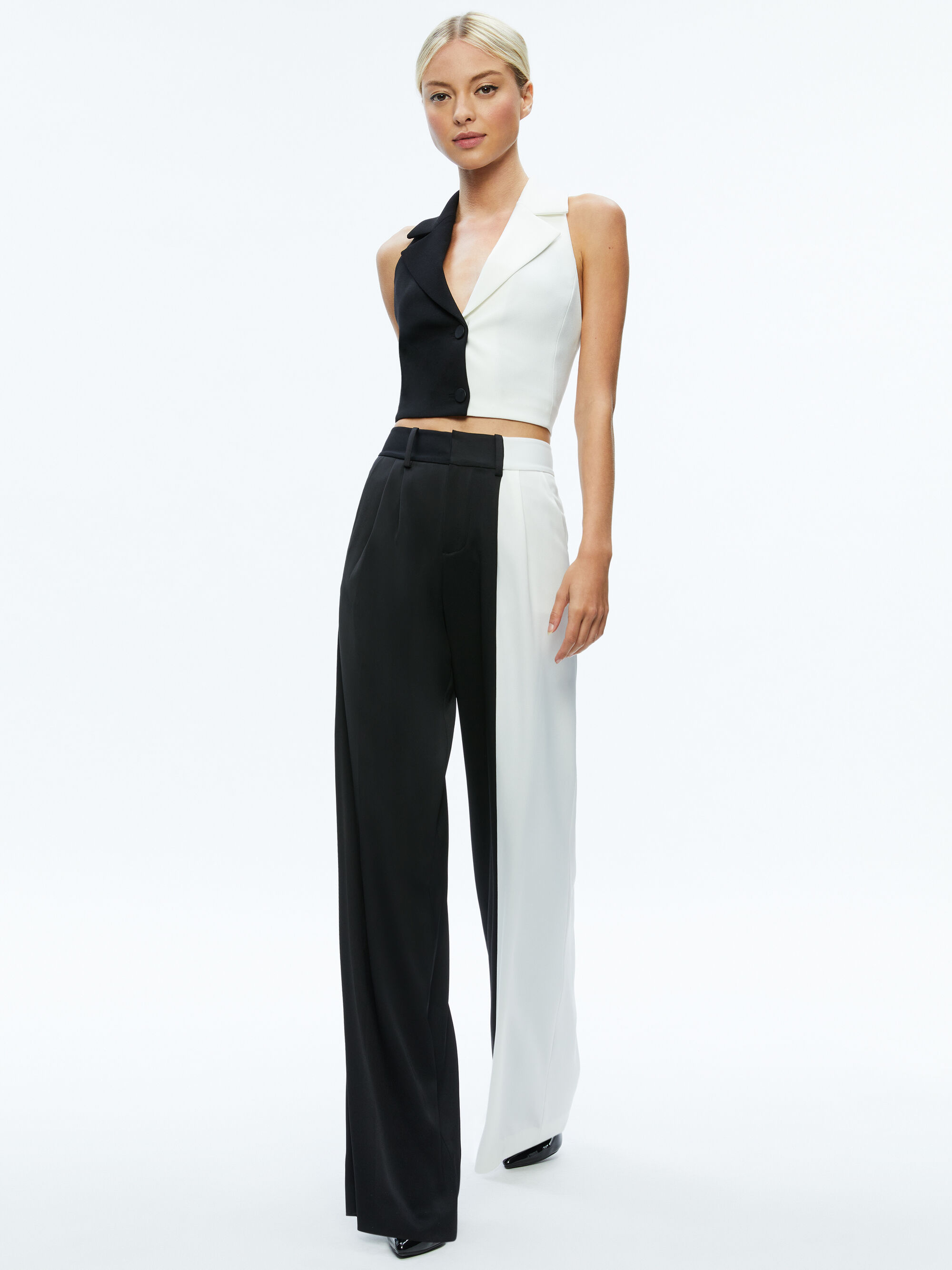 Pompey Color Block Pant In Black/off White | Alice + Olivia