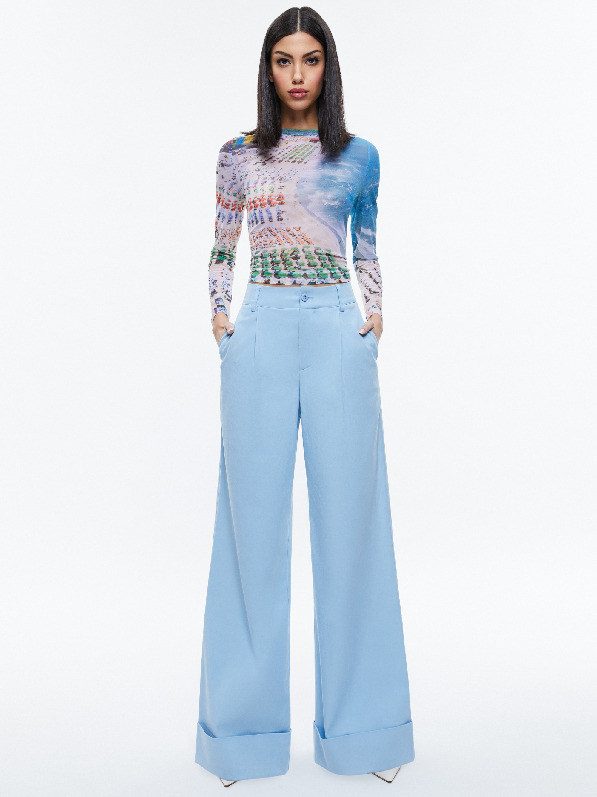 Delaina Mesh Top In Whispering Waves | Alice + Olivia