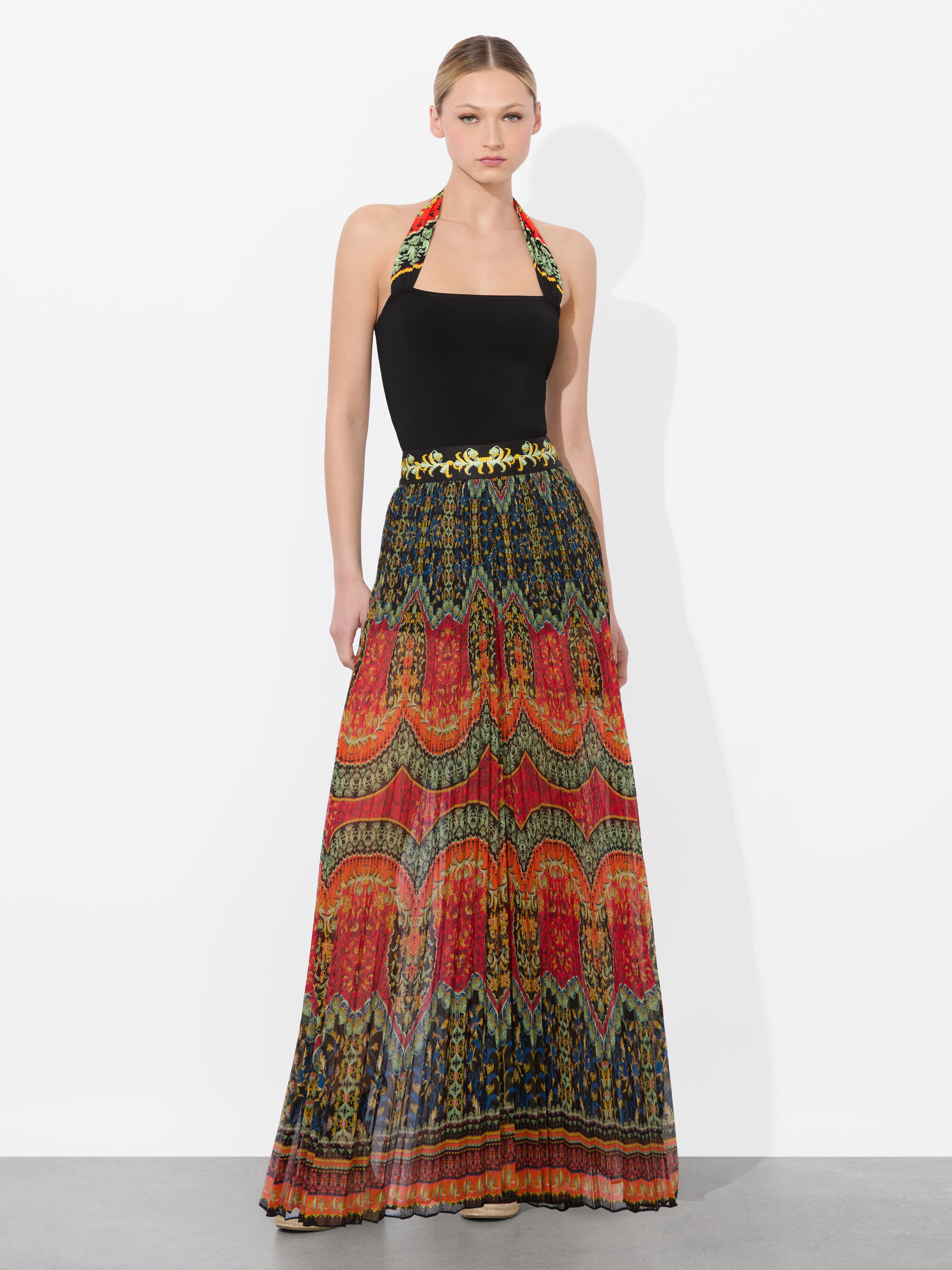 LEE WOVEN STRAP HALTER TOP in BLACK MULTI | ALICE + OLIVIA