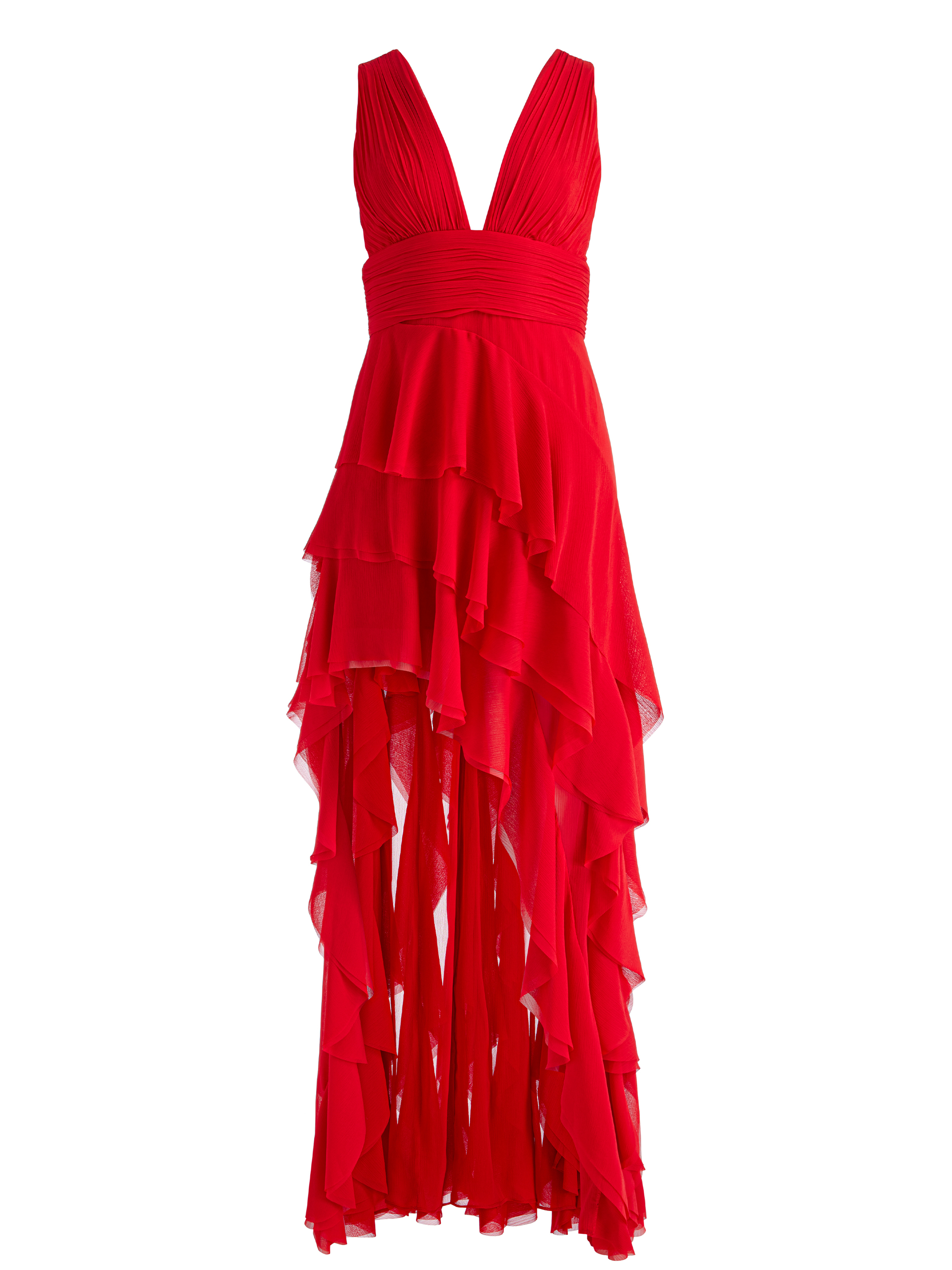 Holly Asymmetric Ruffle Maxi Dress In Bright Ruby | Alice + Olivia