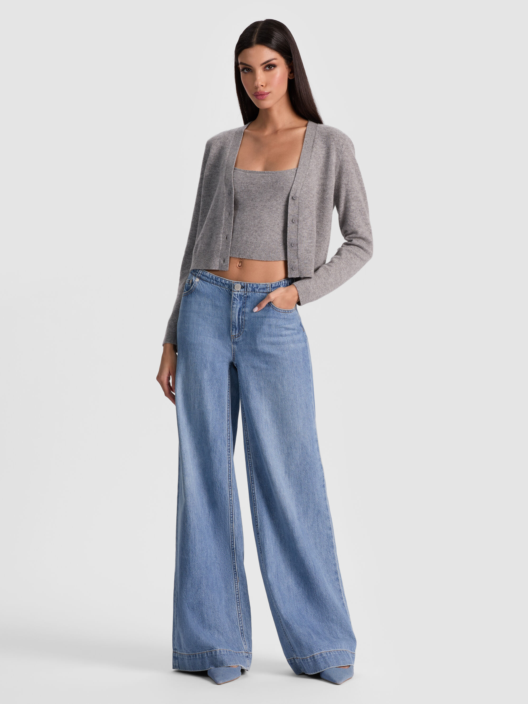 GRACE CASHMERE CARDIGAN in MEDIUM HEATHER GREY | ALICE + OLIVIA