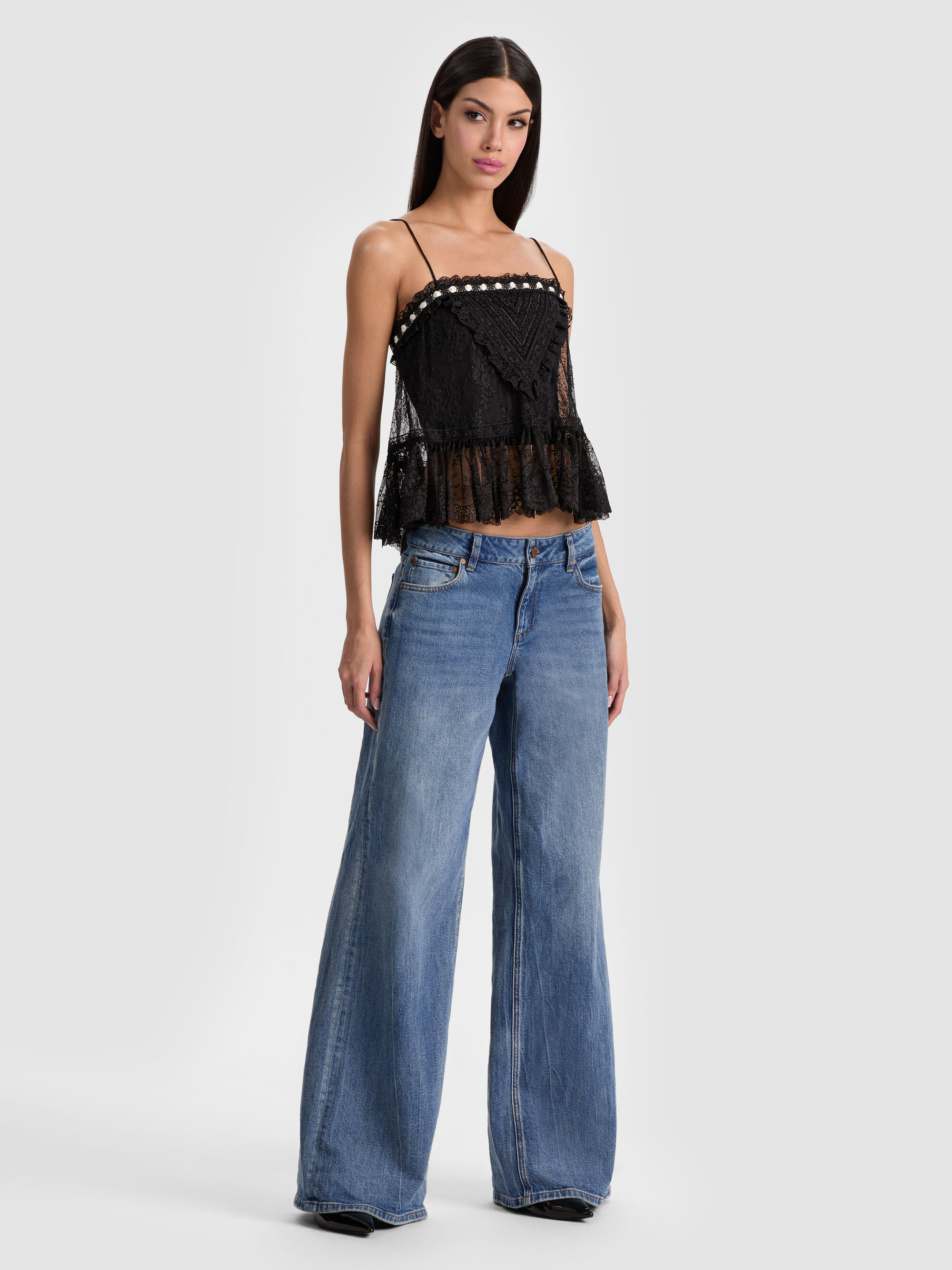 ALESSIA LACE TOP in BLACK | ALICE + OLIVIA