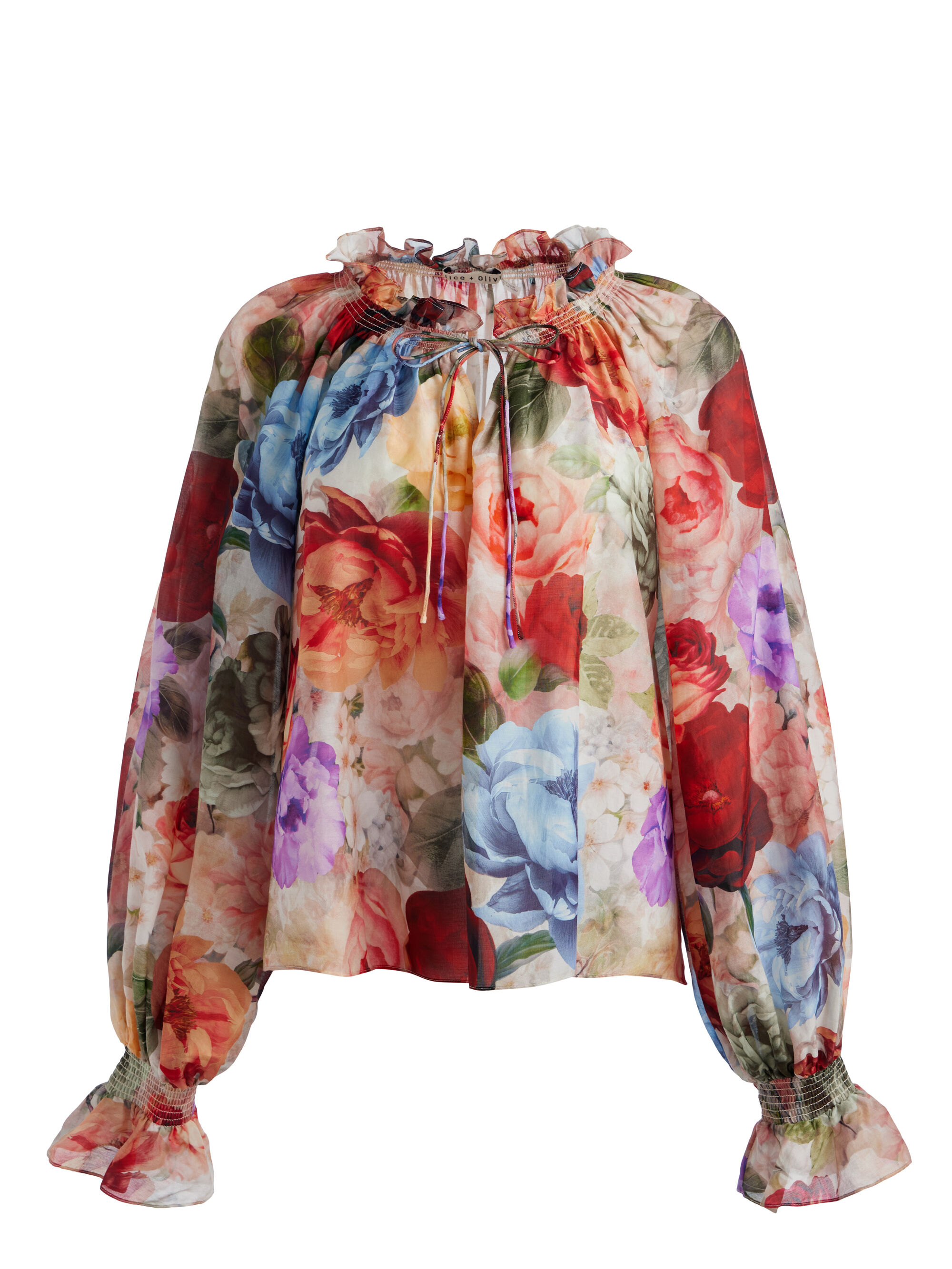 NORAH PEASANT BLOUSE in STORM FLORAL SM | ALICE + OLIVIA