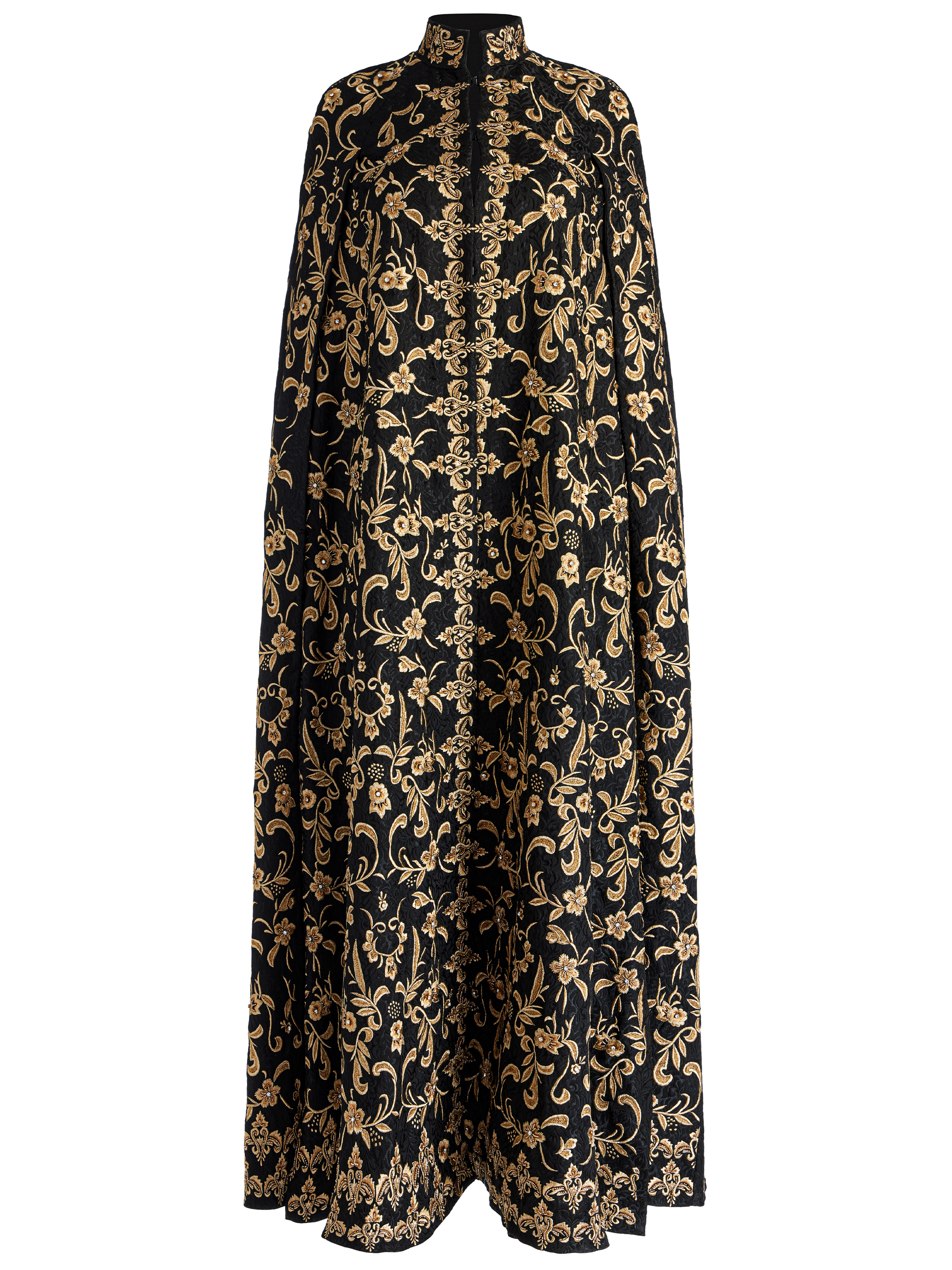 Soila Collared Maxi Cape In Black/brass | Alice + Olivia