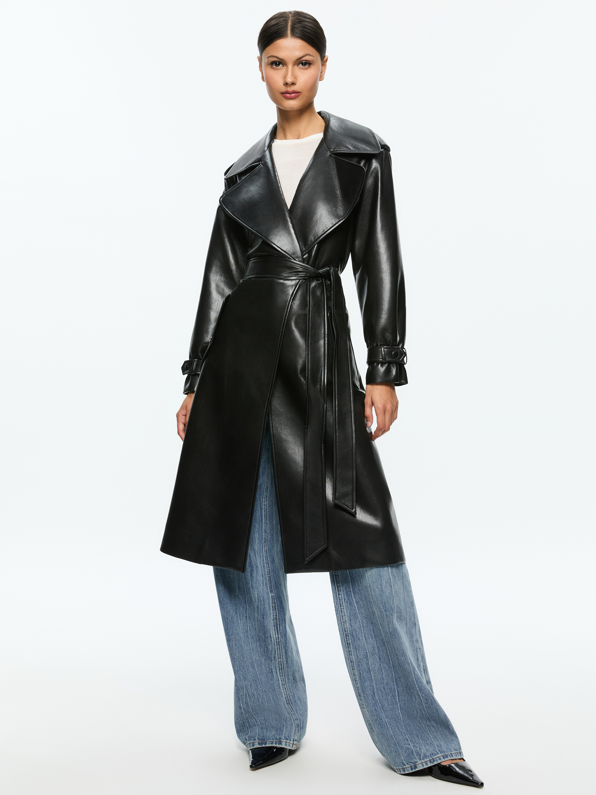 Nevada Vegan Trench In Black | Alice + Olivia
