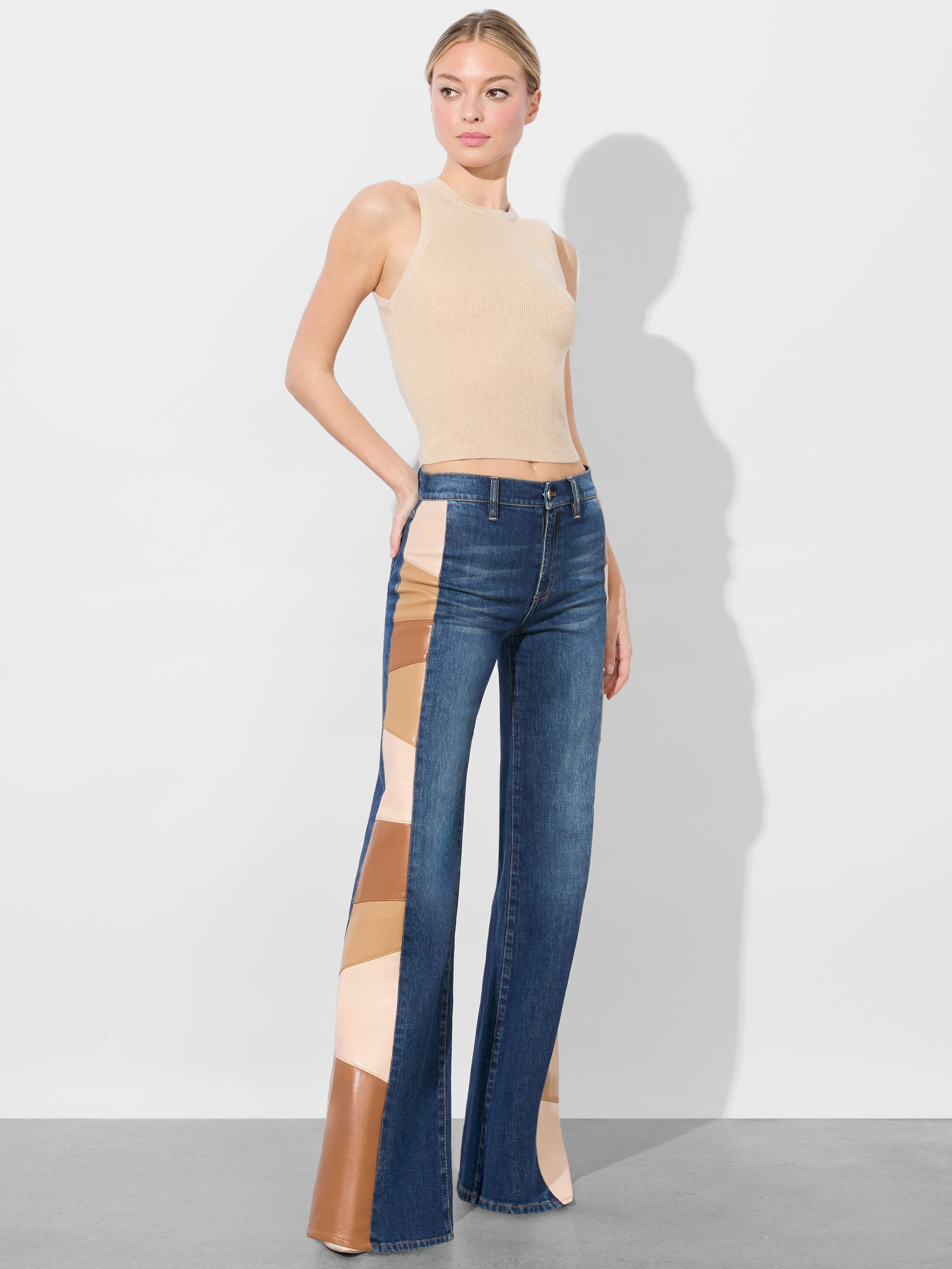 SB VEGAN PATCHWORK JEAN in DARBY VINTAGE BLUE | ALICE + OLIVIA