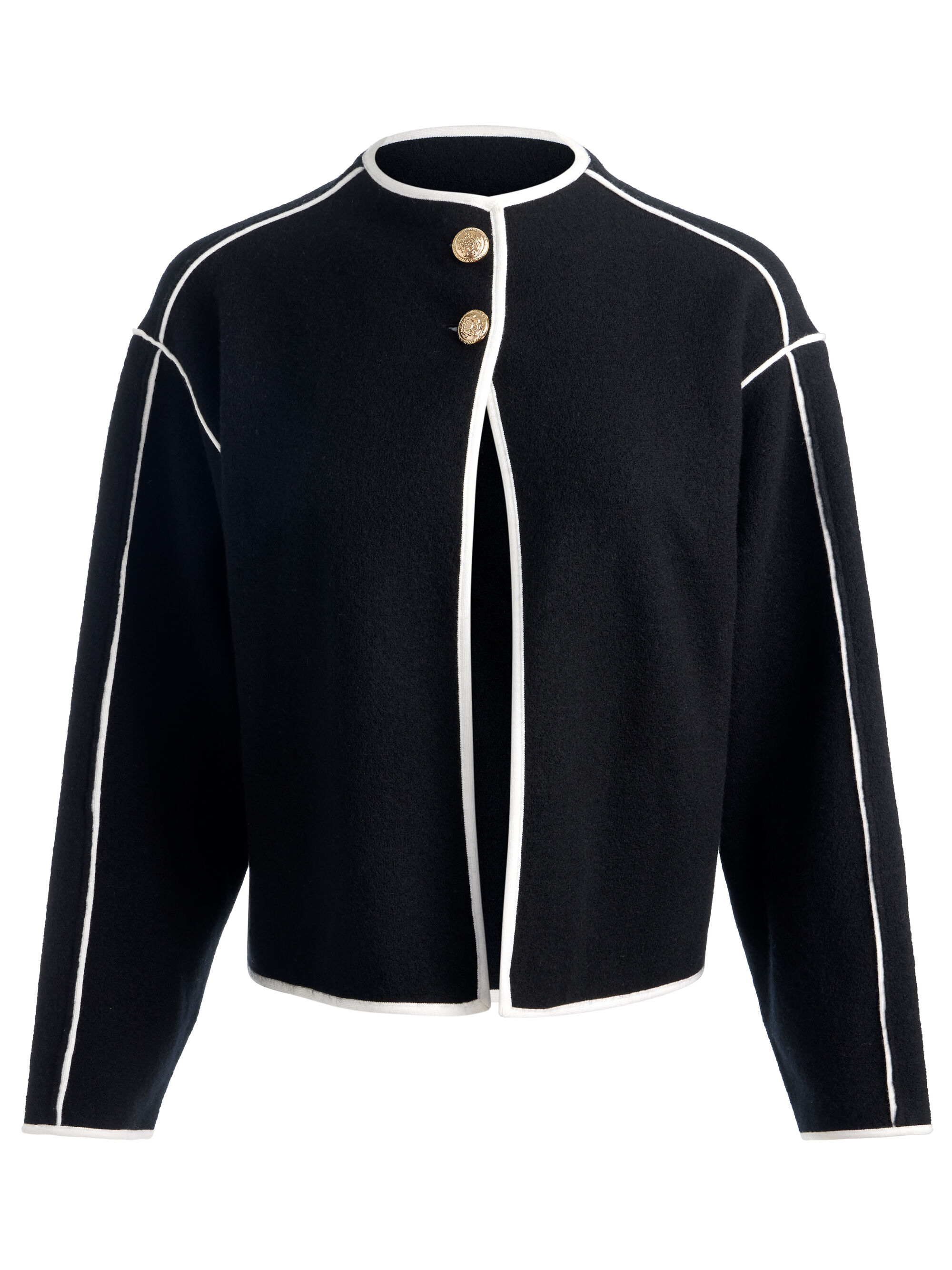 PEARSON SWEATER JACKET in BLACK/SOFT WHITE | ALICE + OLIVIA