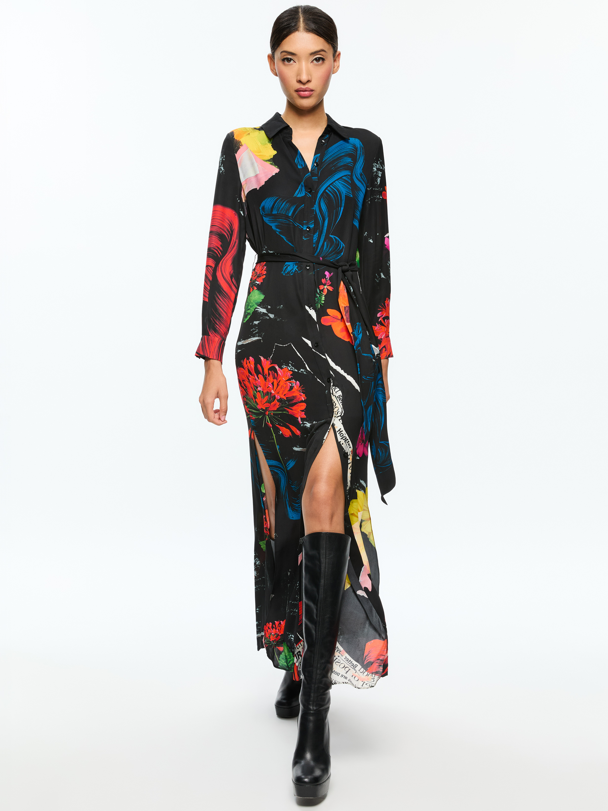 Chassidy Maxi Shirt Dress In Azalea Floral | Alice + Olivia