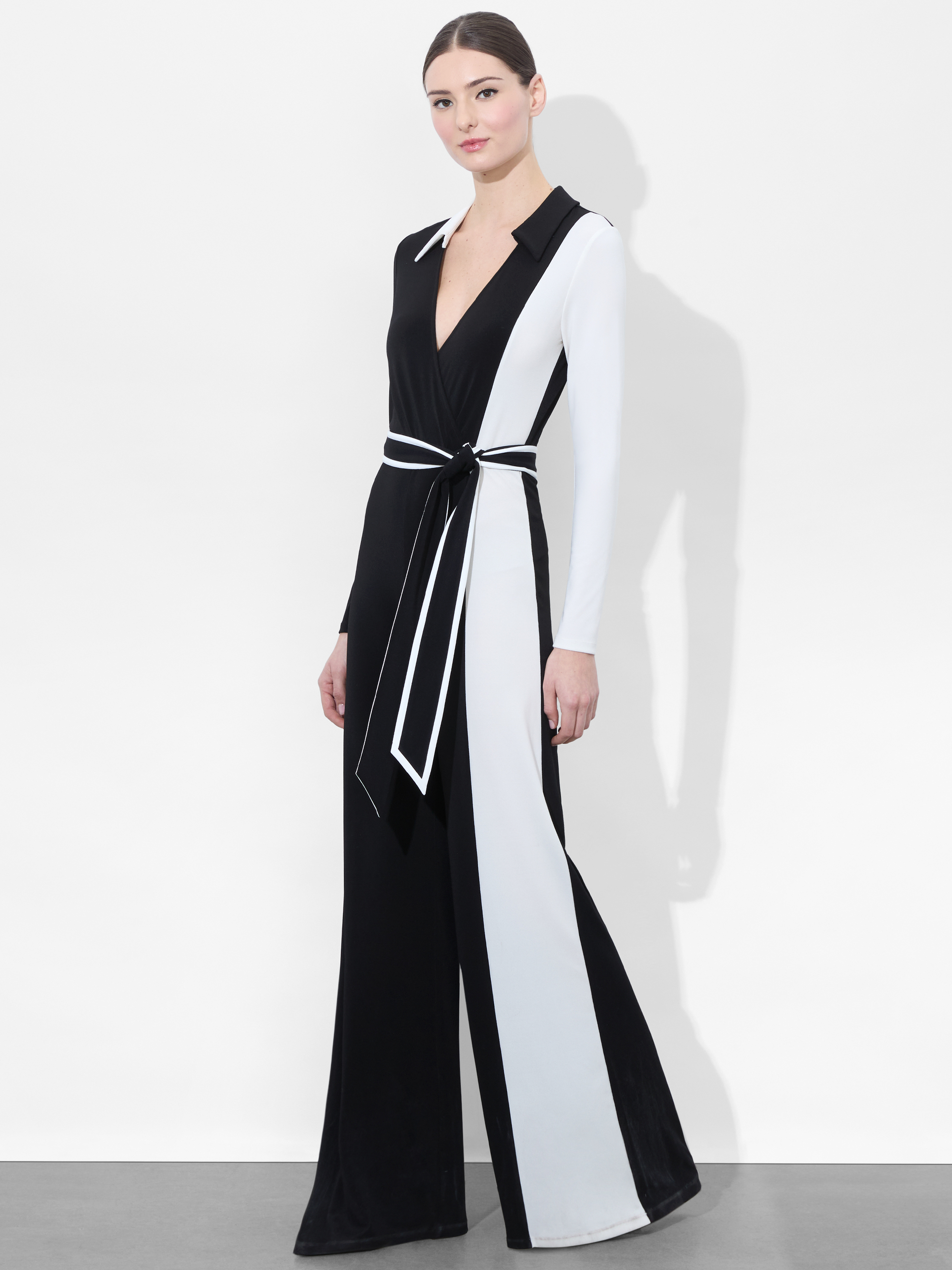 Melinda Colorblock Jumpsuit In Black/off White | Alice + Olivia