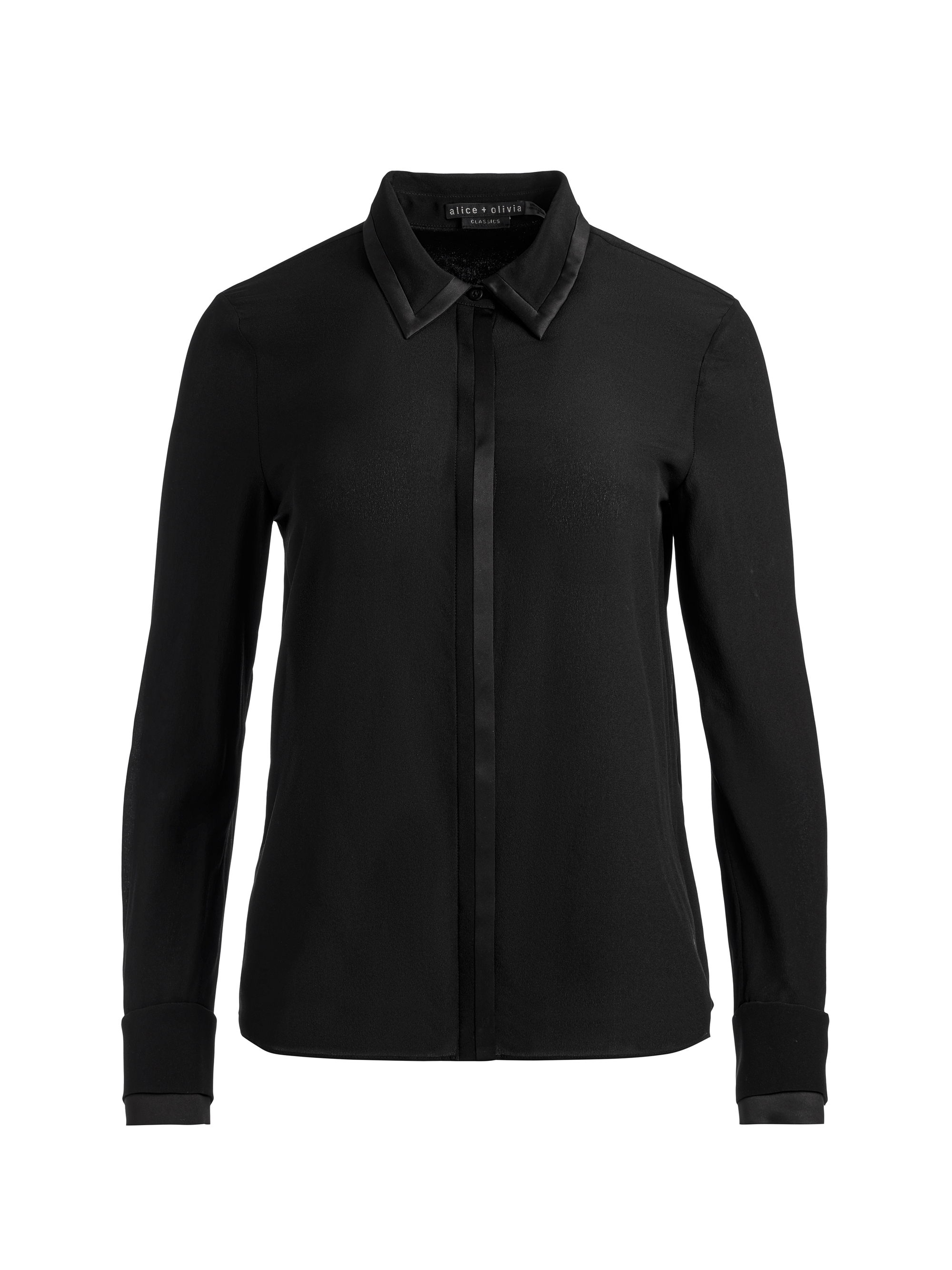 Willa Relaxed Placket Top With Piping Detail In Black | Alice + Olivia