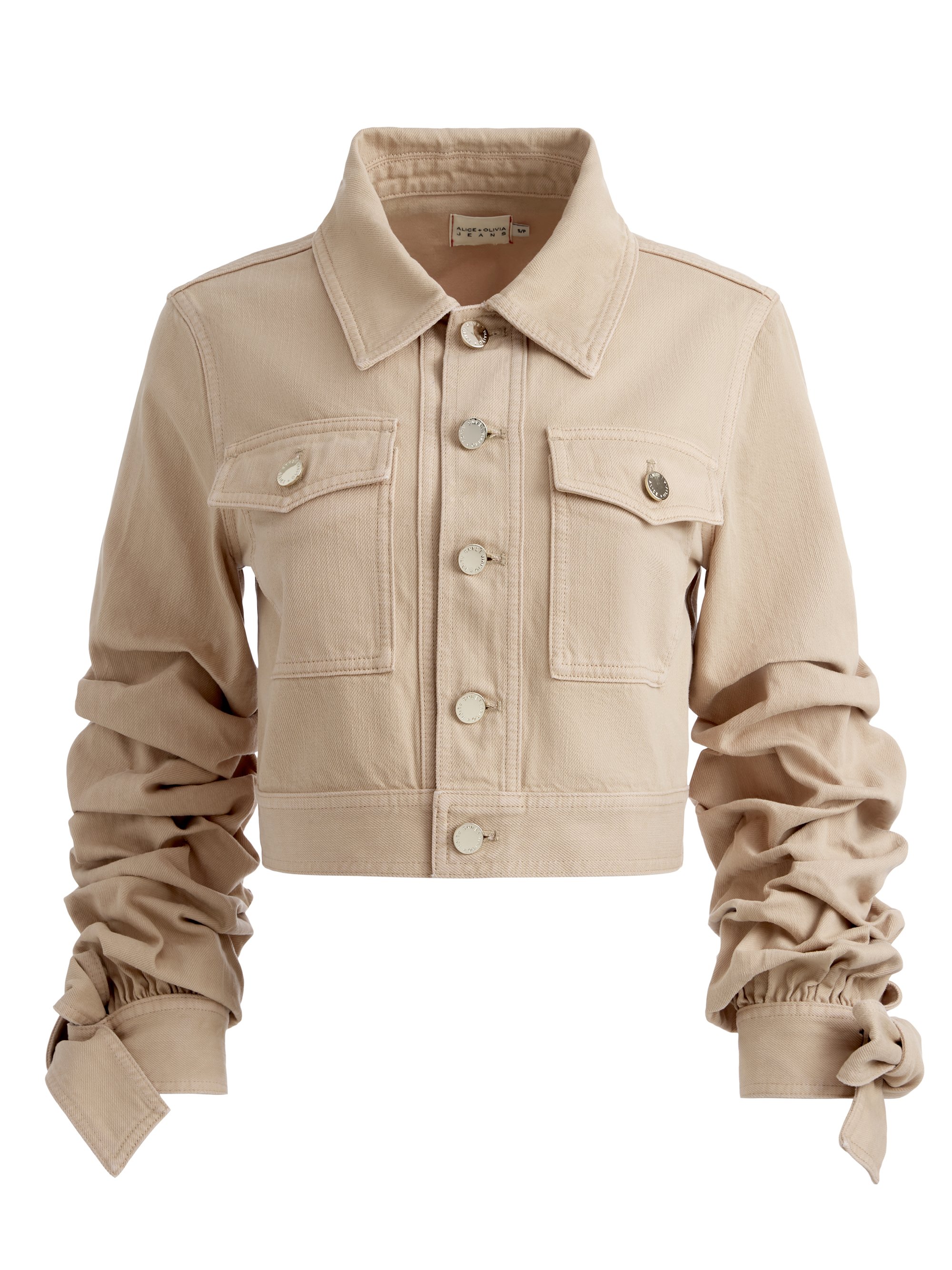 Tiff Denim Jacket With Bow Sleeve In Almond | Alice + Olivia