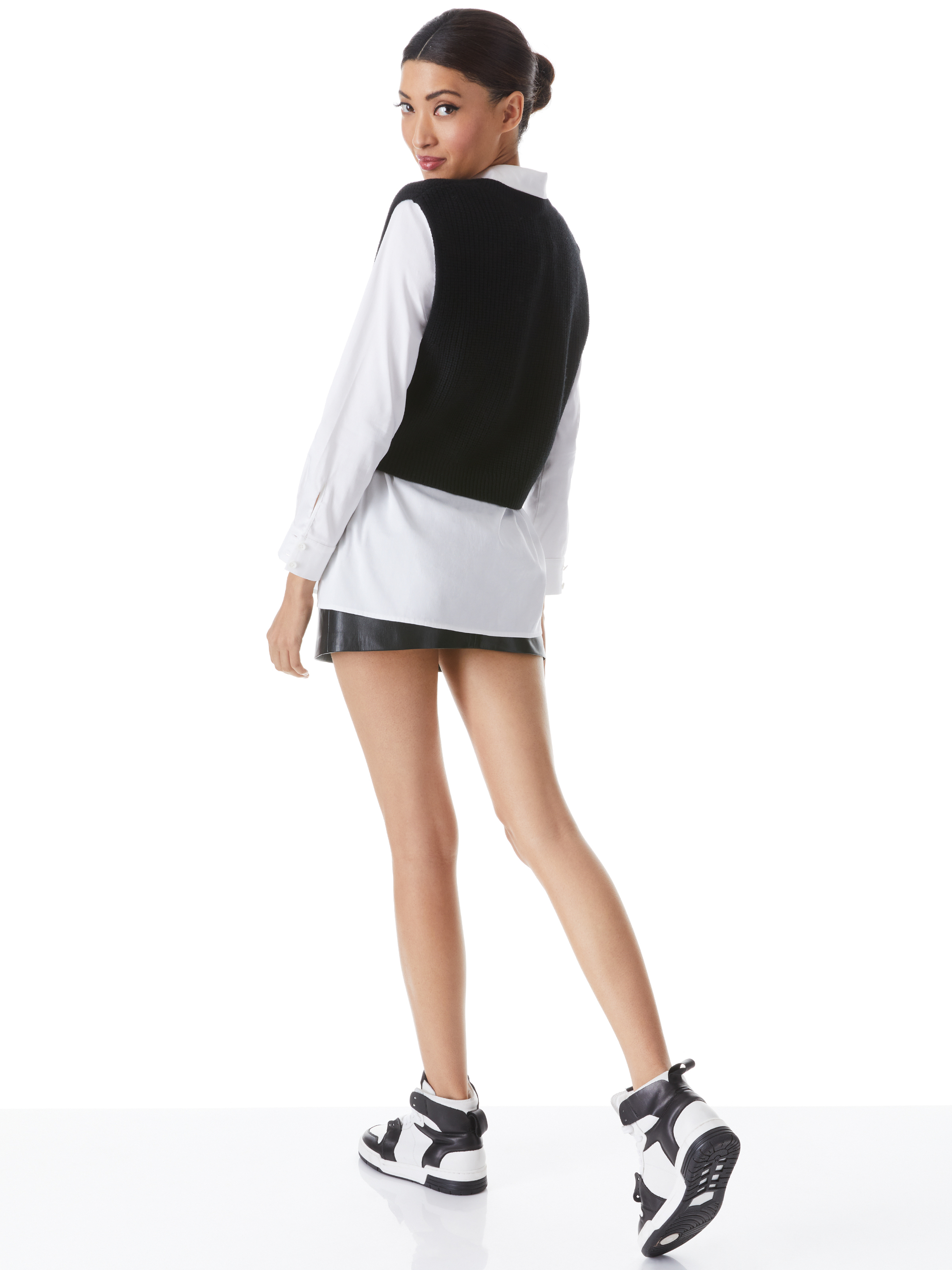 Orly Sweater Vest Combination Top In Black Combo | Alice + Olivia