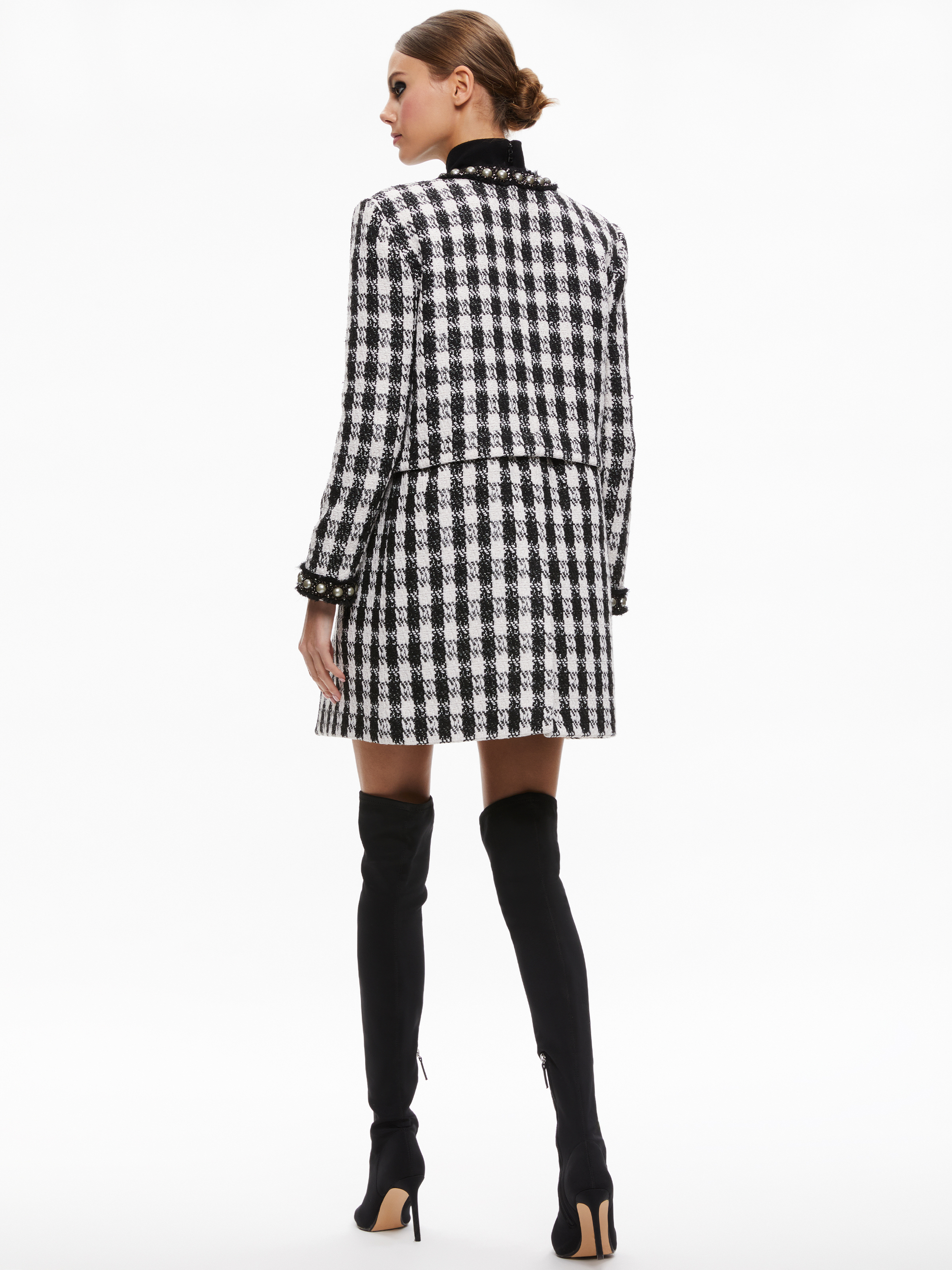 Deon Two-fer Tweed Jacket In Black/white | Alice + Olivia
