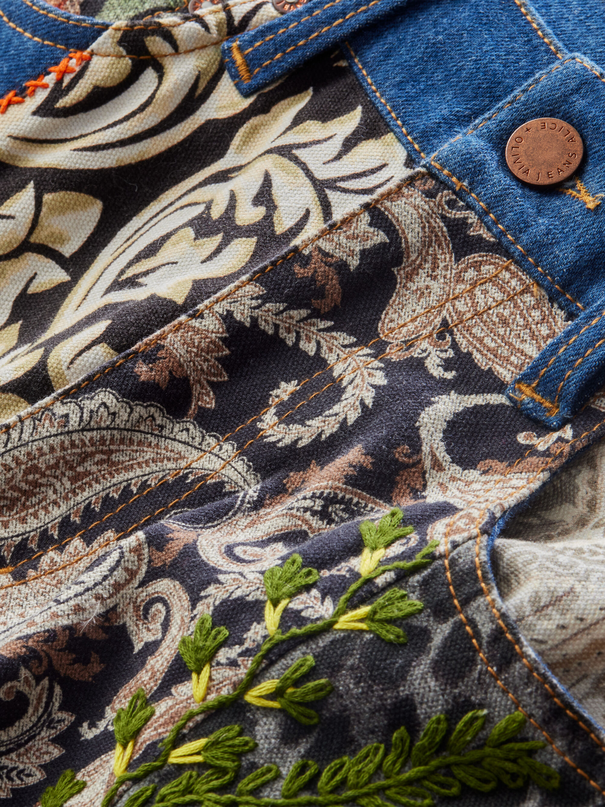 WEEZY MIXED MEDIA JEAN in LOLA BLUE/MULTI | ALICE + OLIVIA