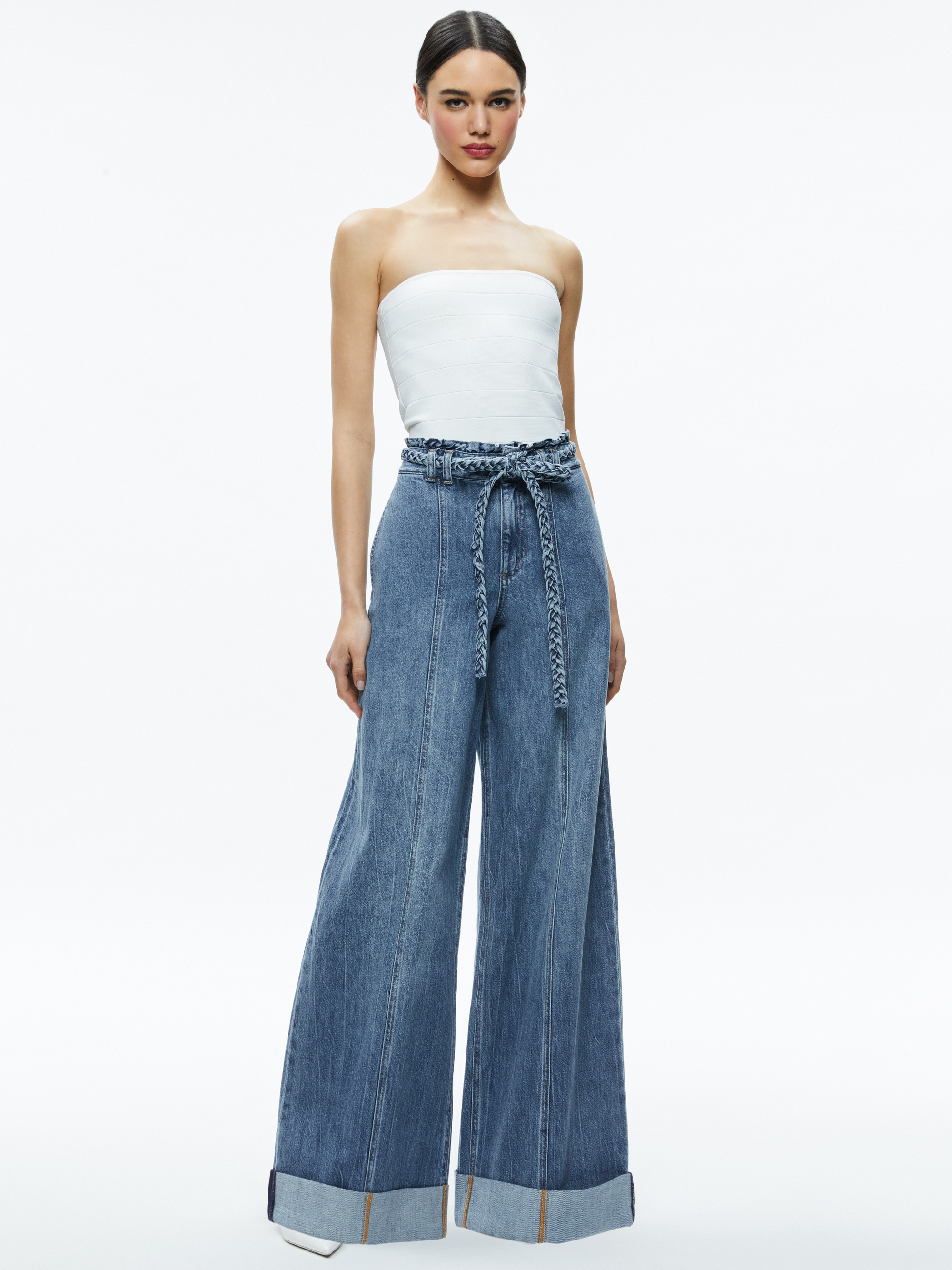 Harriet Wide Leg High Rise Paperbag Jean In Brooklyn Blue | Alice + Olivia