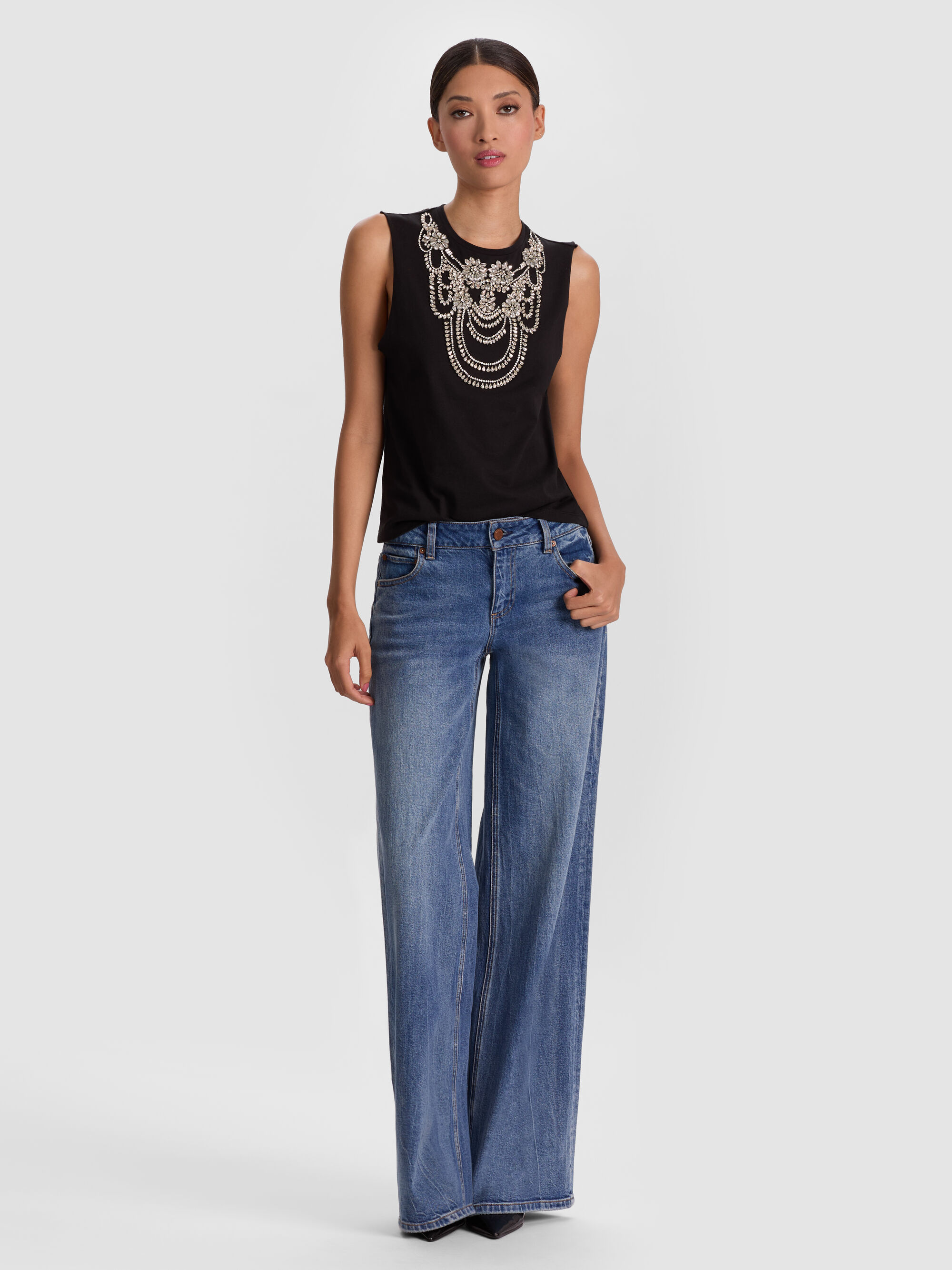 DEDE EMBELLISHED TANK in BLACK | ALICE + OLIVIA