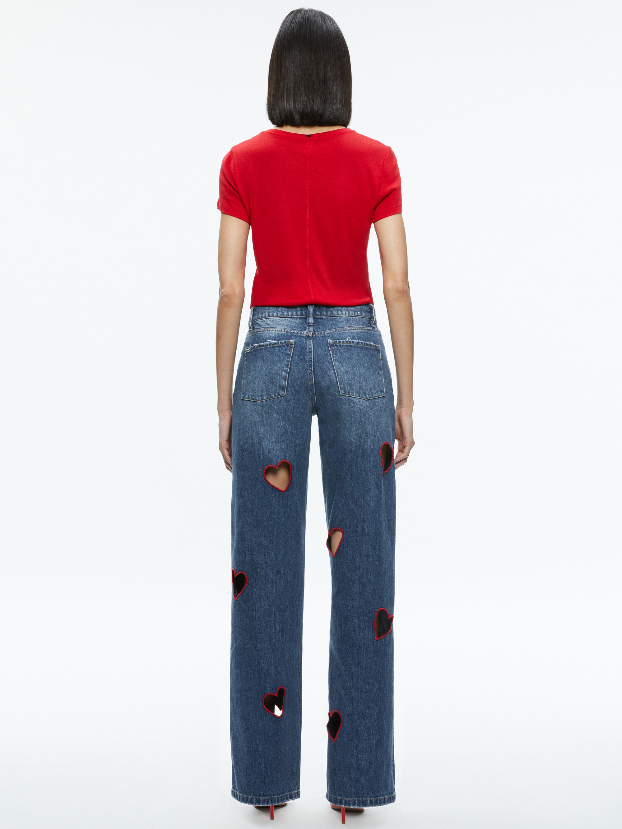 Karrie Embroidered Heart Cutout Jean In True Blues Dark | Alice + Olivia