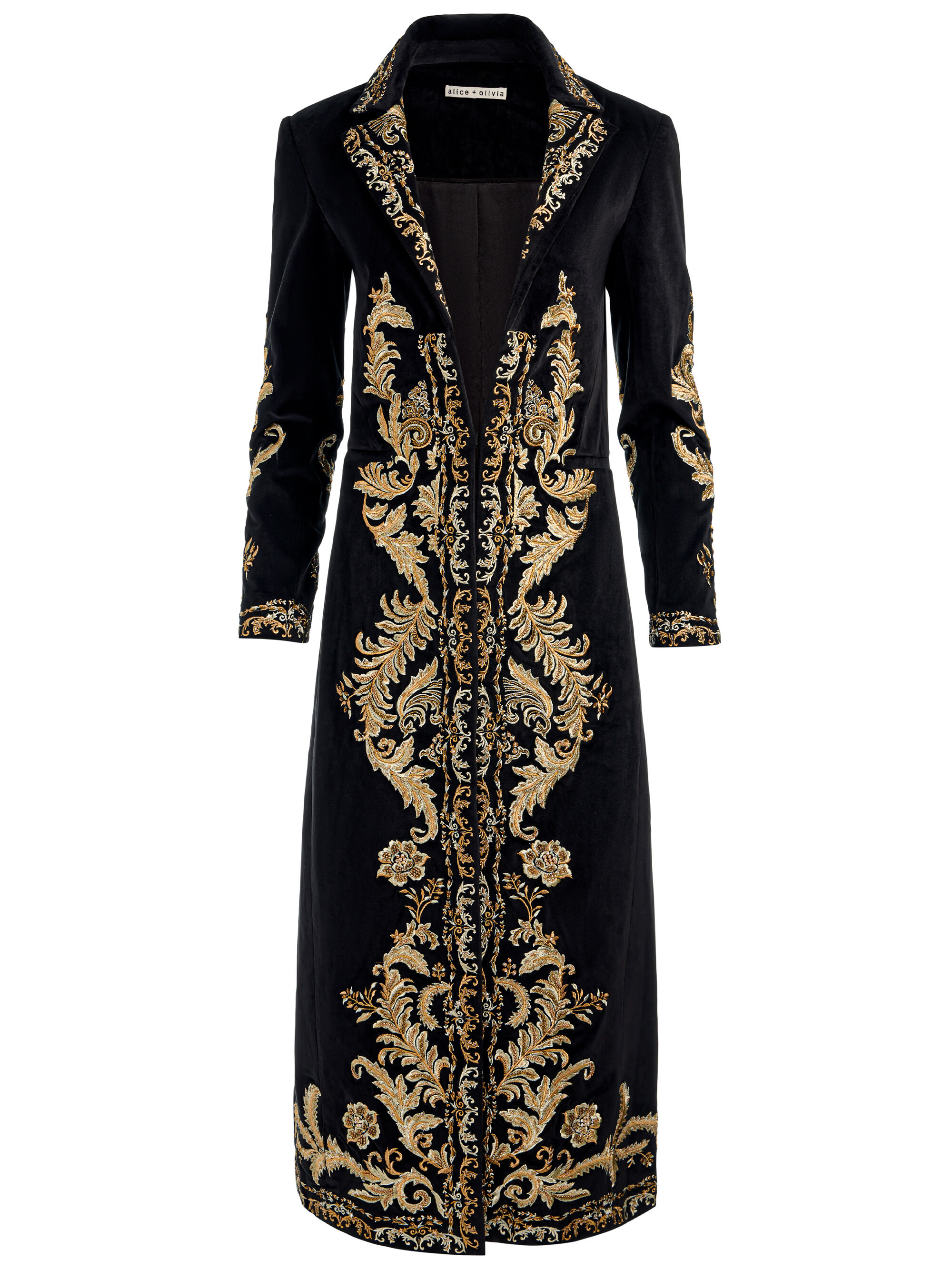 MACEY EMBROIDERED VELVET COAT in BLACK/GOLD | ALICE + OLIVIA