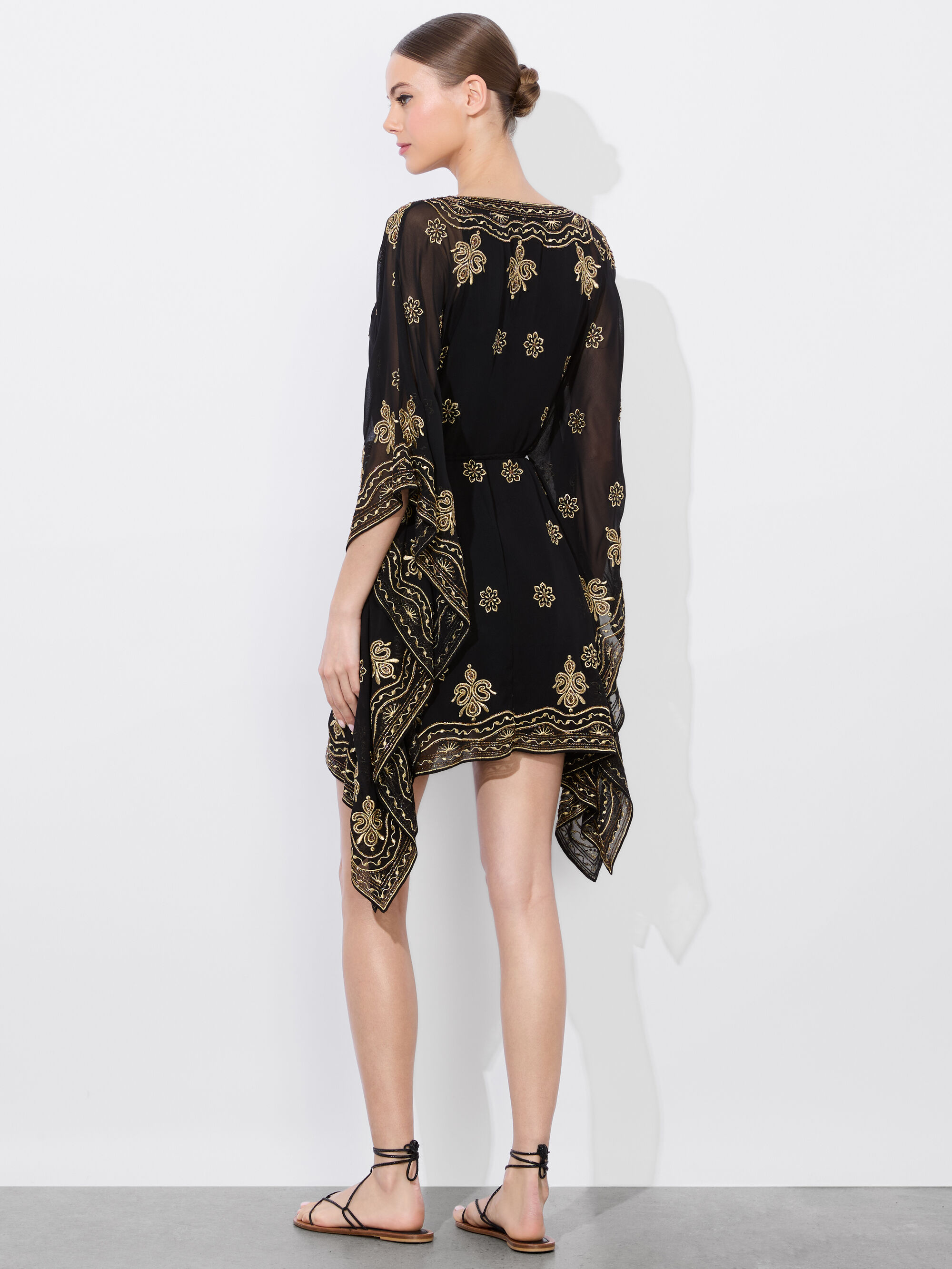 Marva Embellished Mini Kaftan In Black/pale Gold | Alice + Olivia