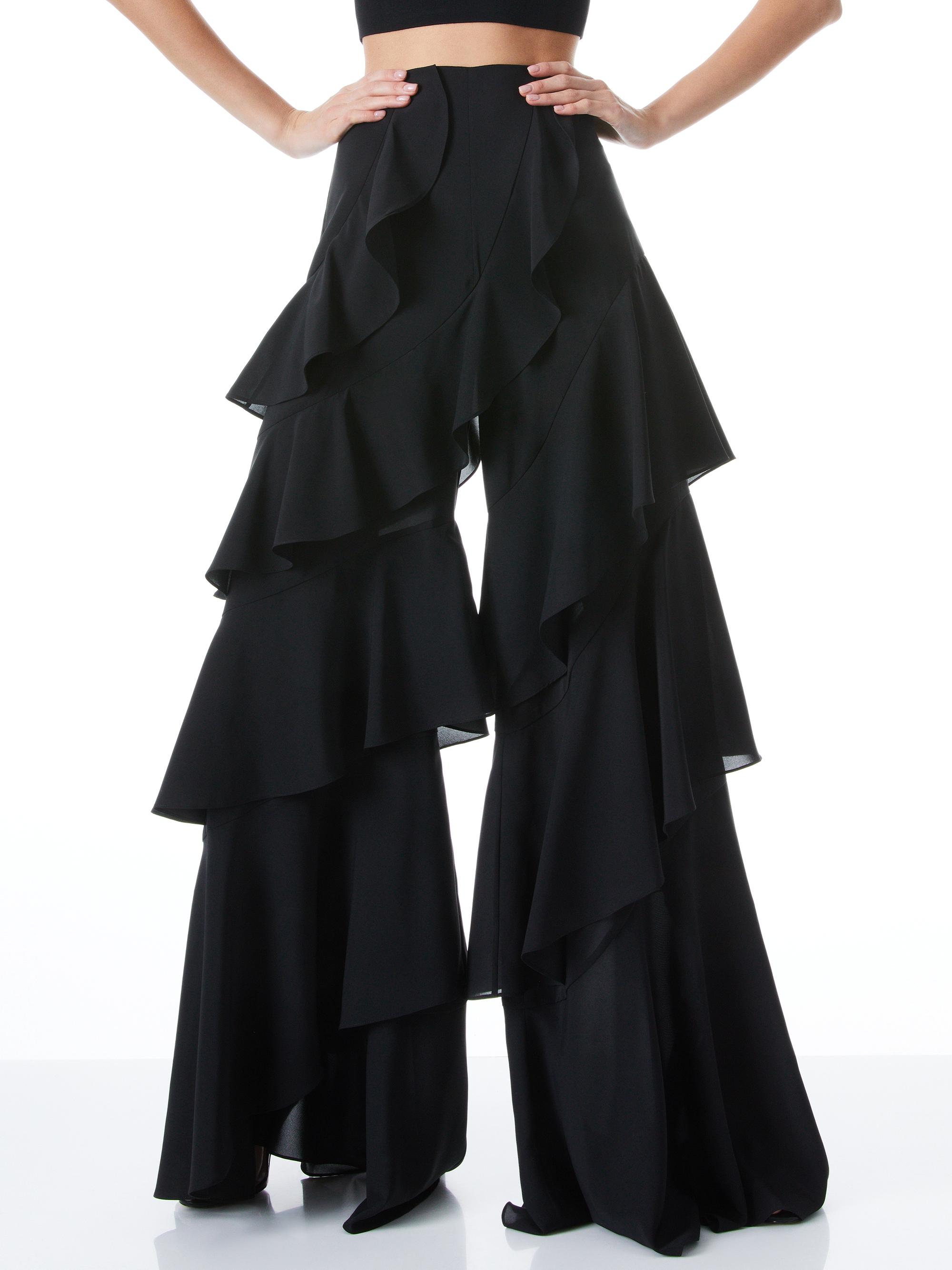 Lotus Wide Leg Ruffle Pant In Black | Alice And Olivia