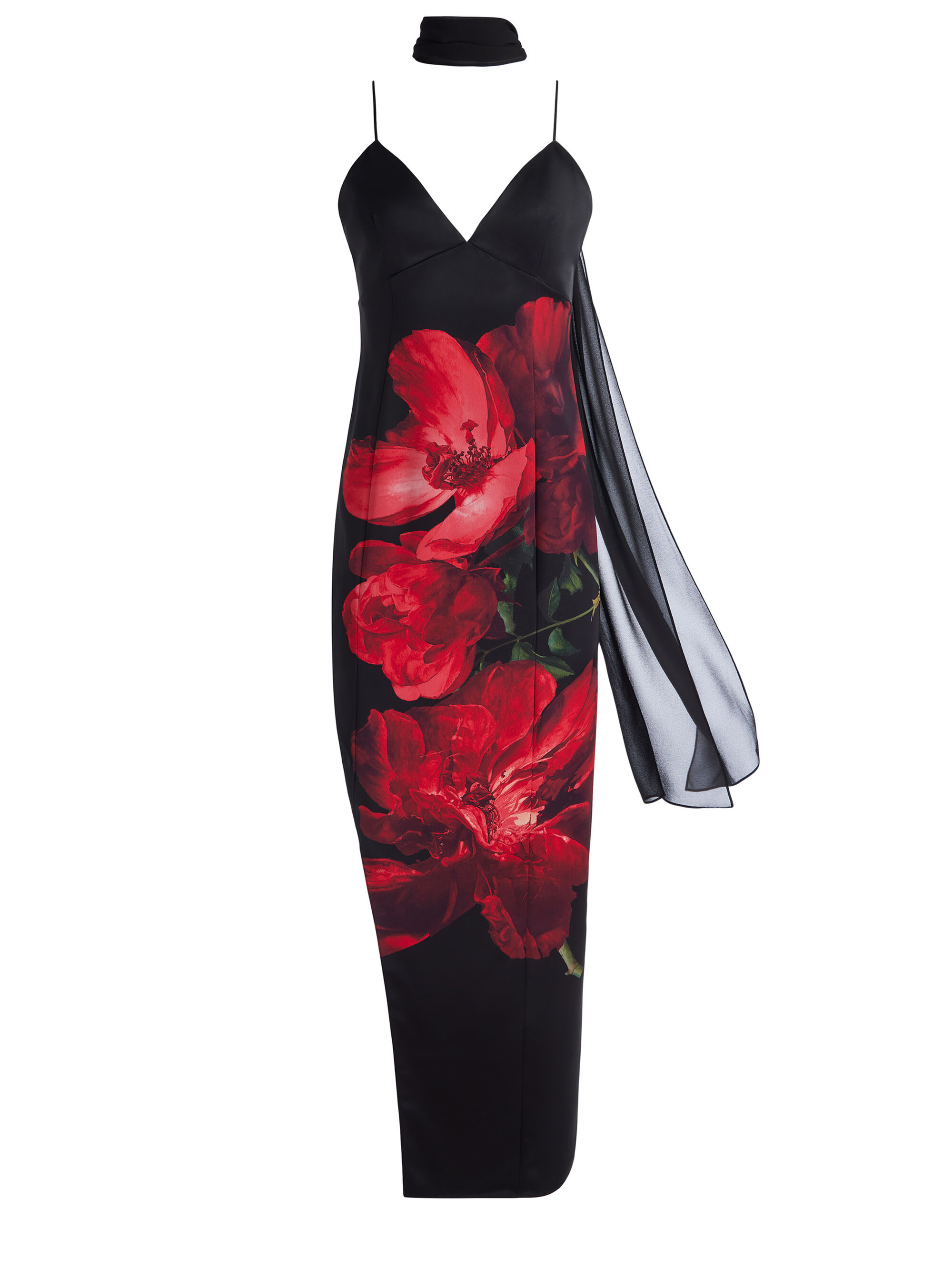 MONIKA MAXI DRESS in PEONY PETALS BRIGHT RUBY | ALICE + OLIVIA
