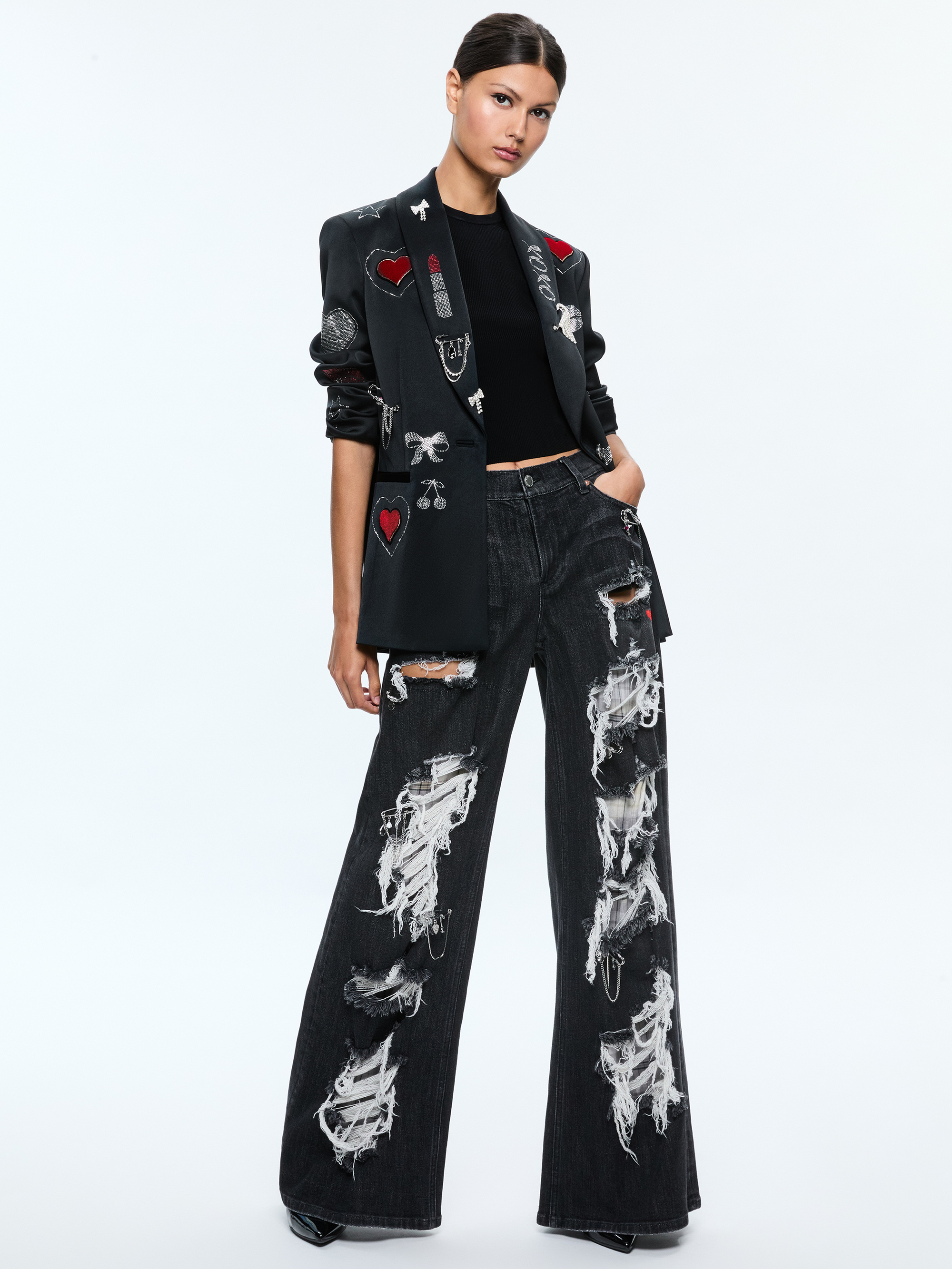Ivan Embellished Blazer In Black/silver | Alice + Olivia