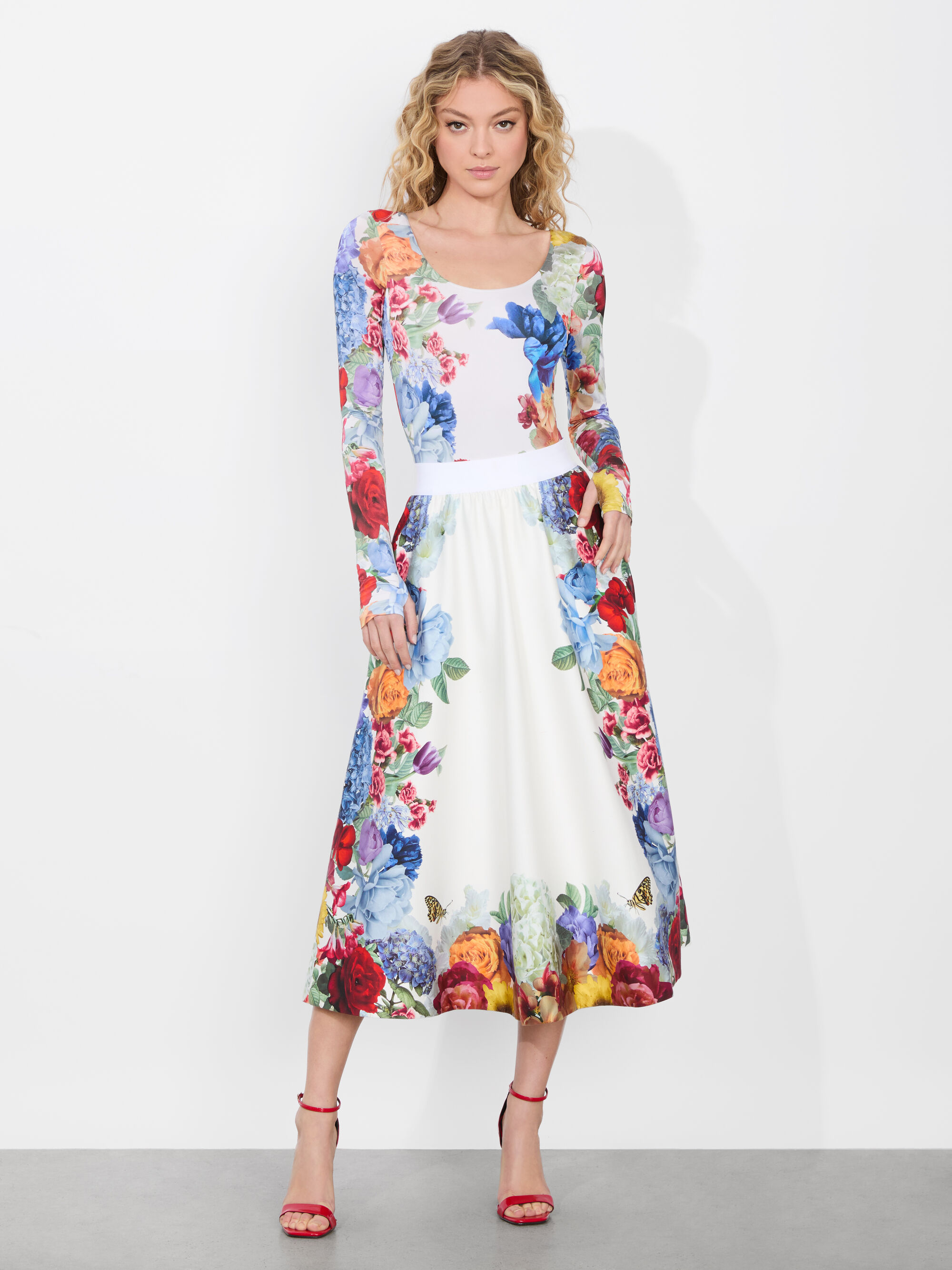 EARLA FLARE SKIRT in GARDEN BRUNCH OFF WHITE | ALICE + OLIVIA