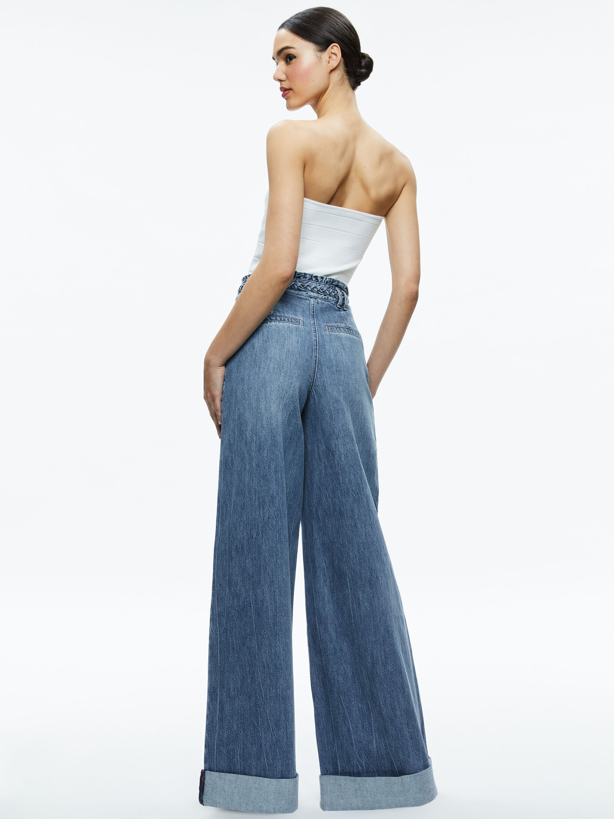 Harriet Wide Leg High Rise Paperbag Jean In Brooklyn Blue | Alice + Olivia