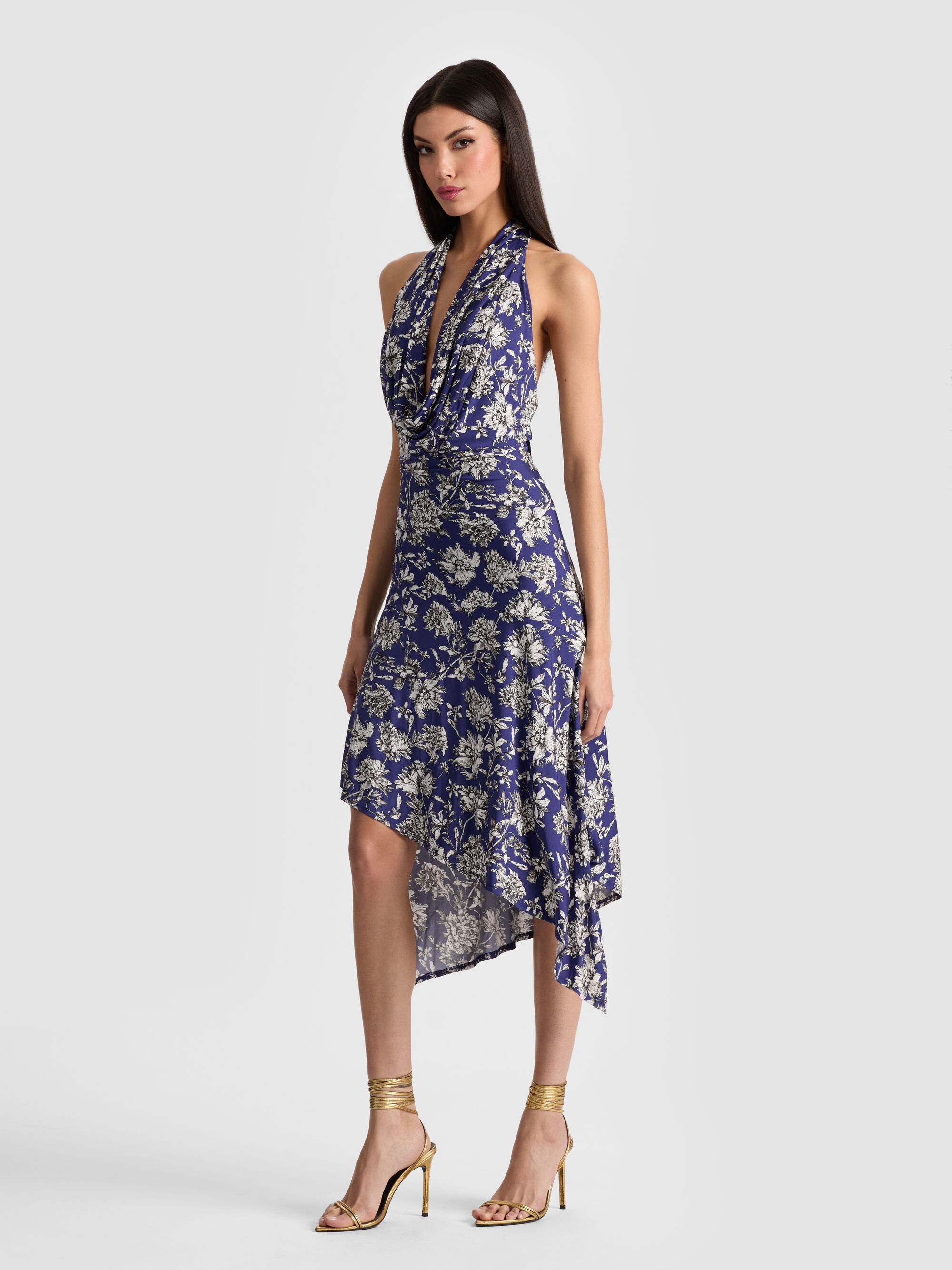 DANI MIDI DRESS in BLOOMING WILD INDIGO | ALICE + OLIVIA