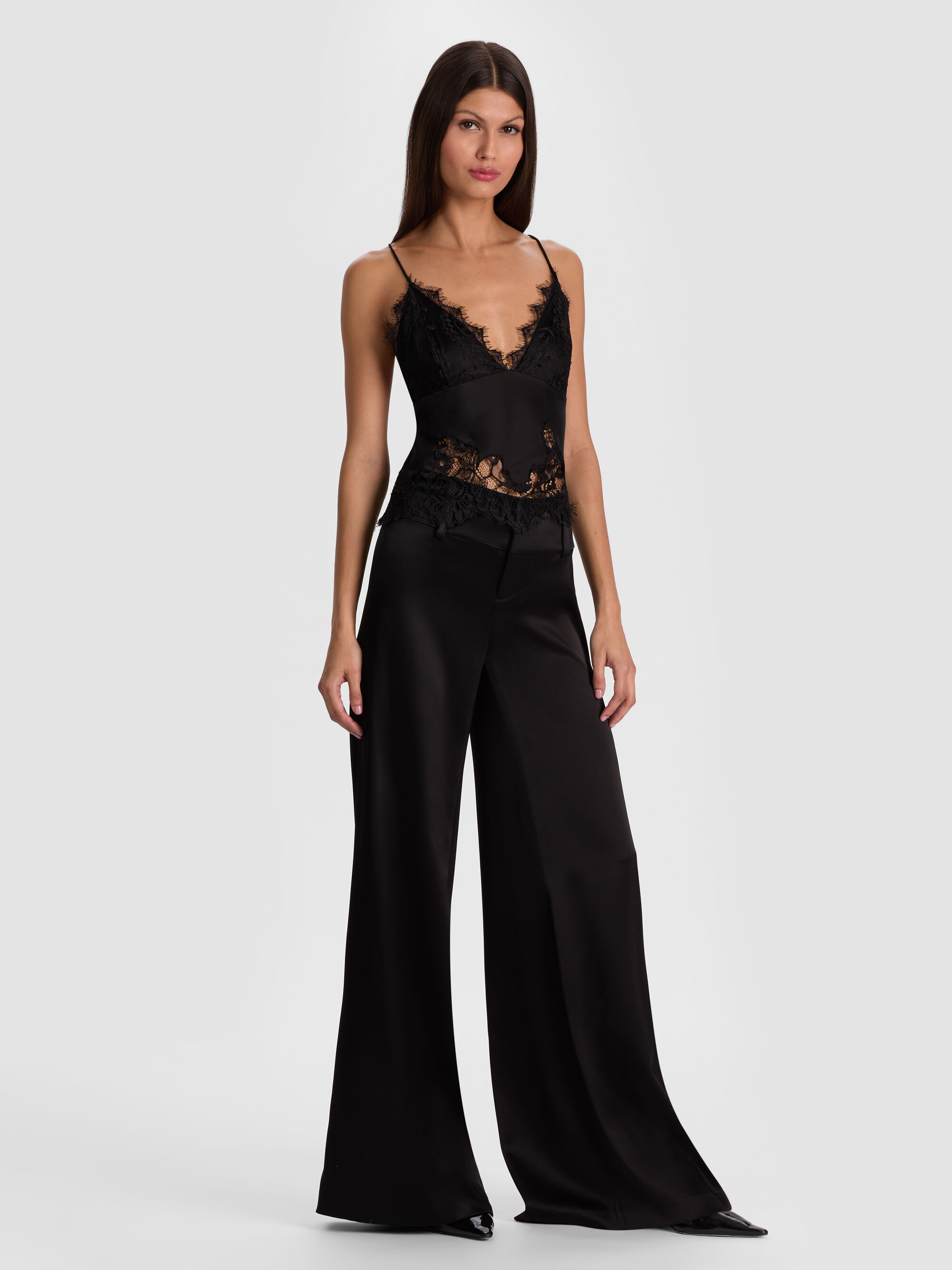 CLAUDIA LACE SLIP TOP in BLACK/BLACK | ALICE + OLIVIA