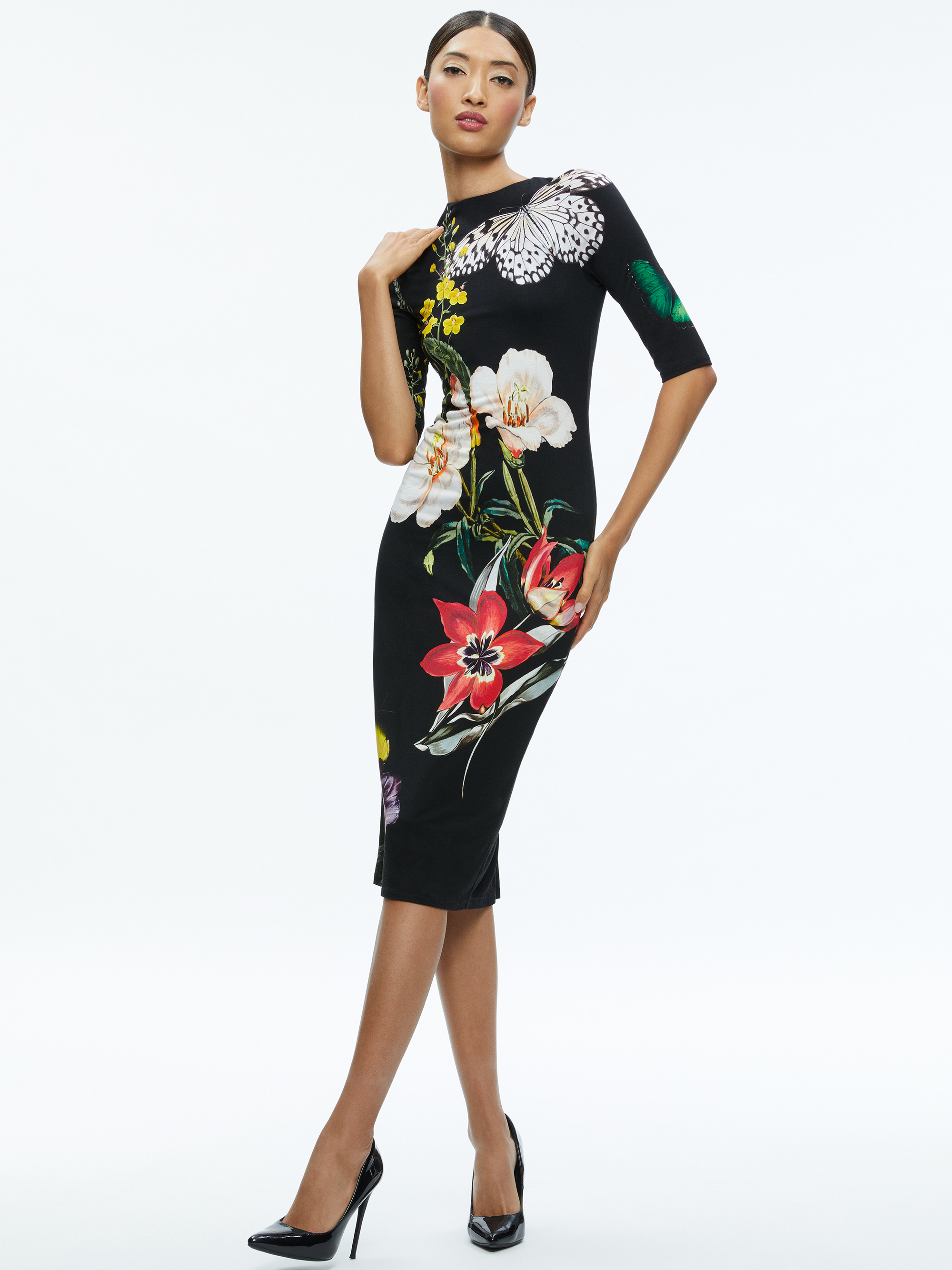Delora Floral Crewneck Midi Dress In Essential Floral | Alice + Olivia