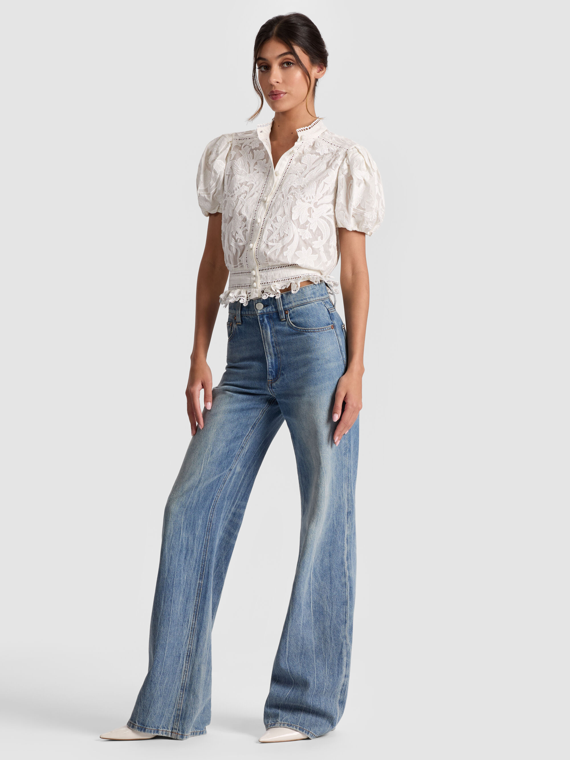 LORYN EMBROIDERED BLOUSE in OFF WHITE | ALICE + OLIVIA