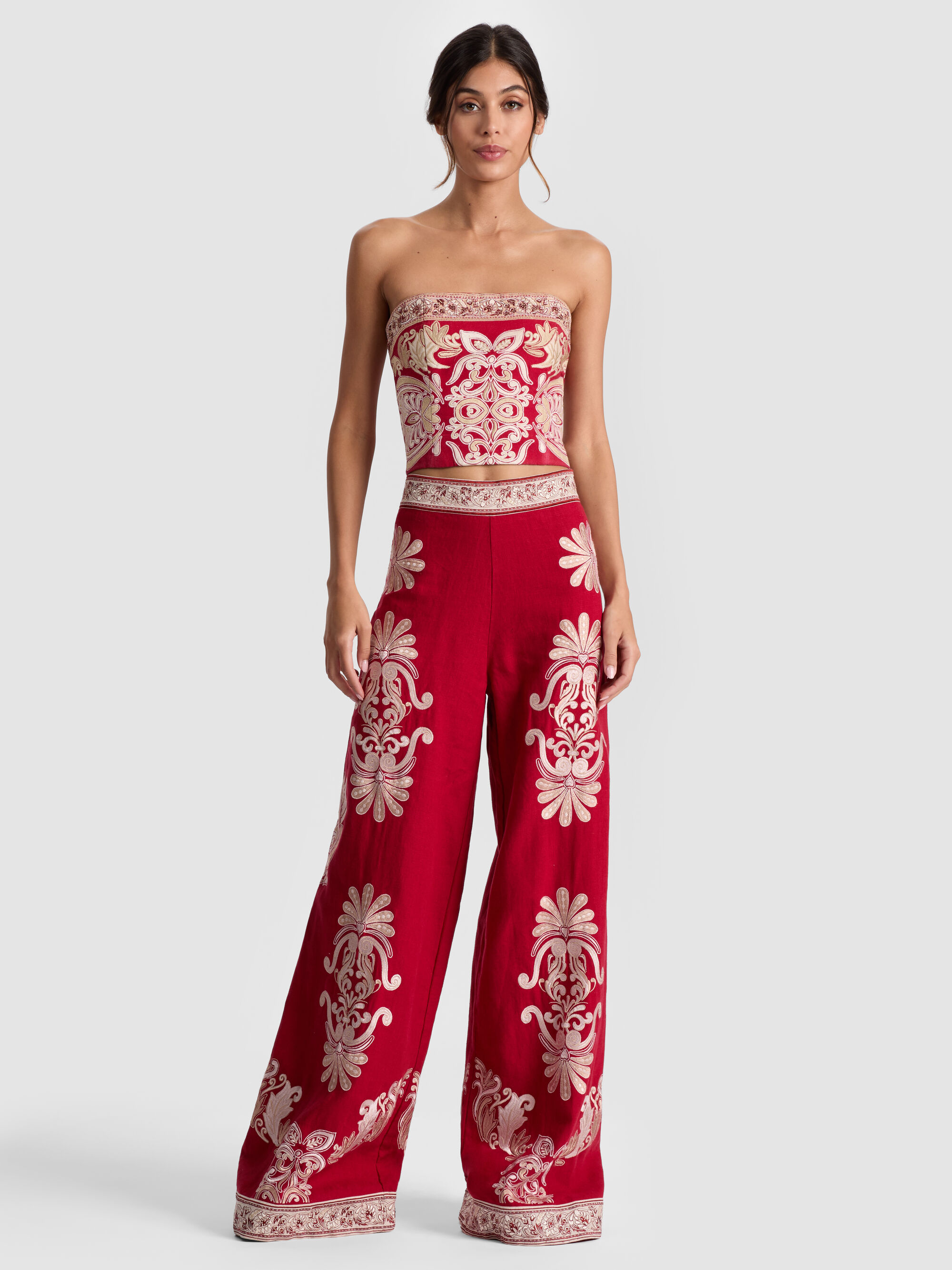CECE EMBROIDERED TOP in SERENADE DARK CHERRY | ALICE + OLIVIA