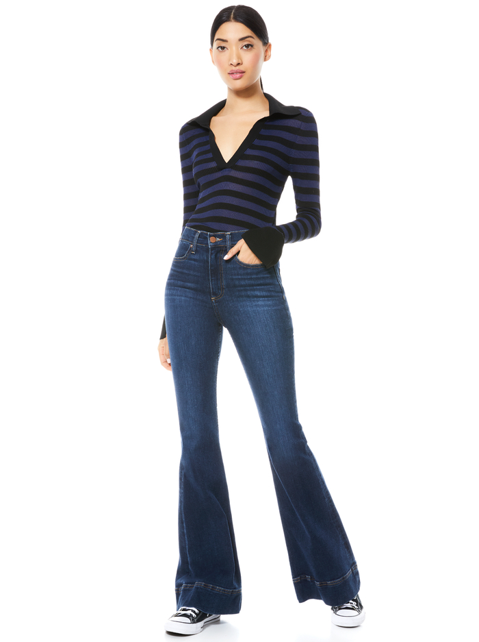 Daralee Fitted Polo In Black/navy | Alice + Olivia